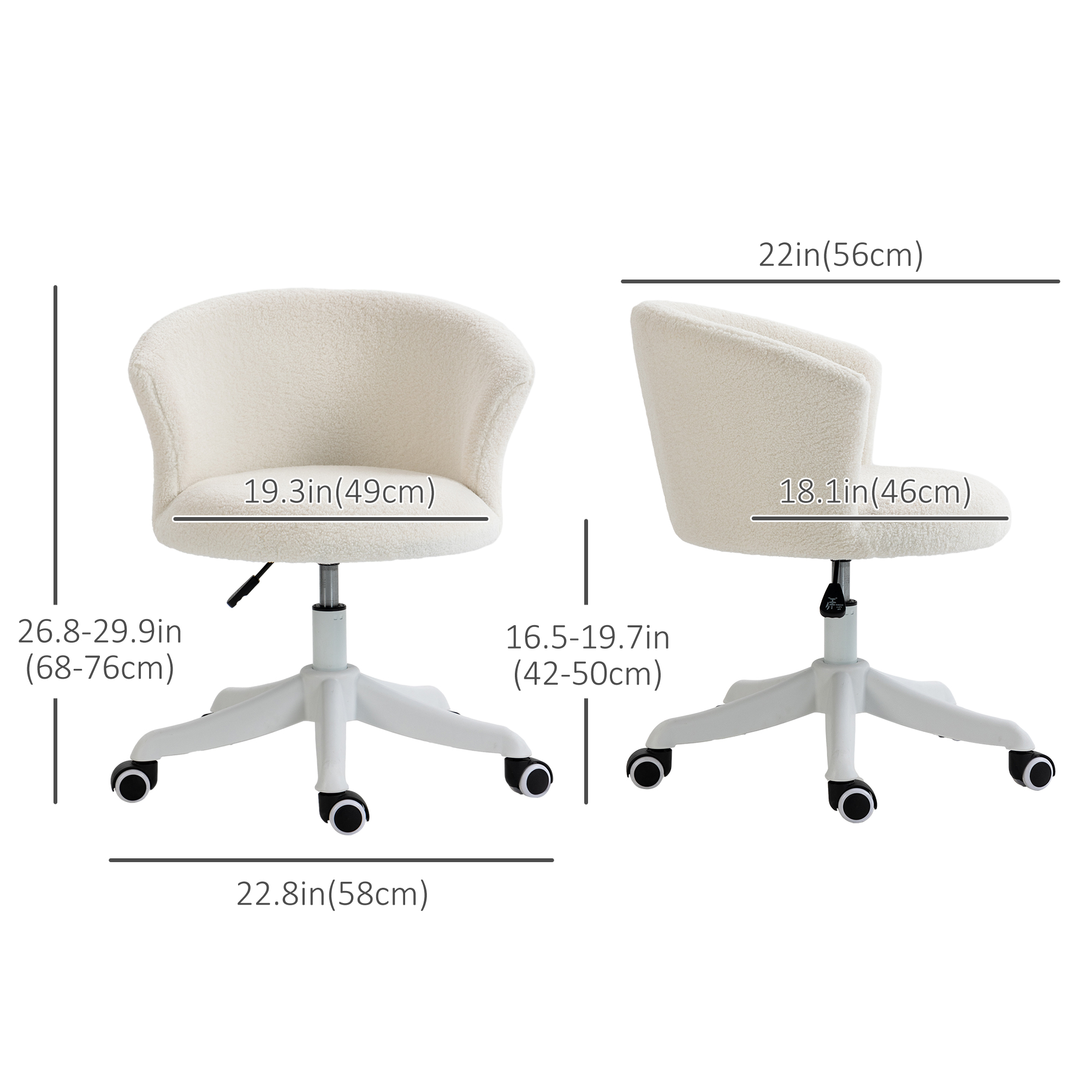 Vinsetto Armless Office Chair Fluffy Adjustable Height Swivel Mid Back White Aosom Canada