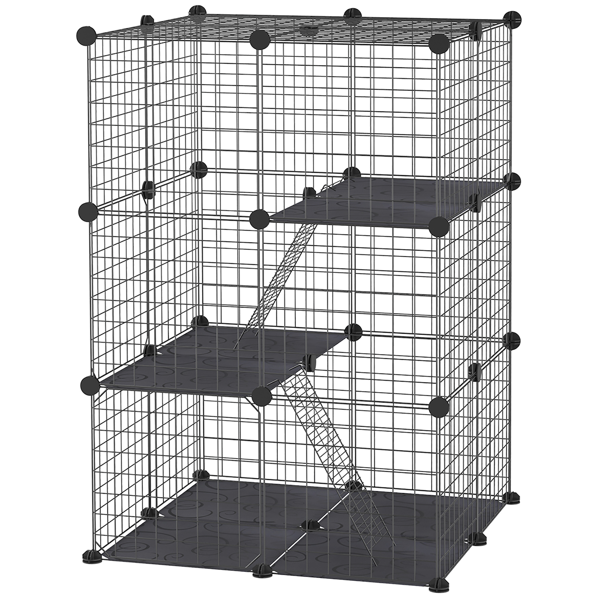 PawHut 3-Tier DIY Pet Playpen Small Animal Cage Bunny Hutch, Black ...