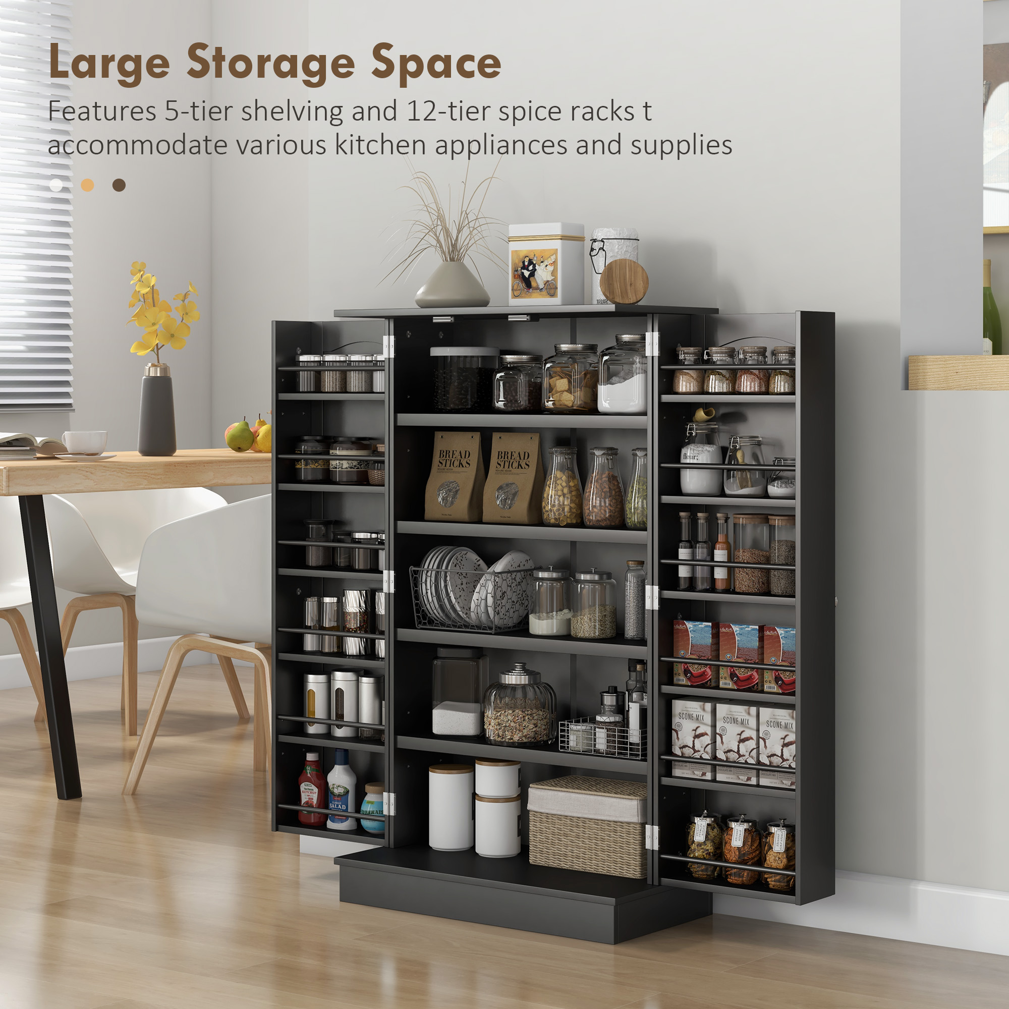 HOMCOM 5-Tier Freestanding Pantry Cabinet Black | Aosom.com