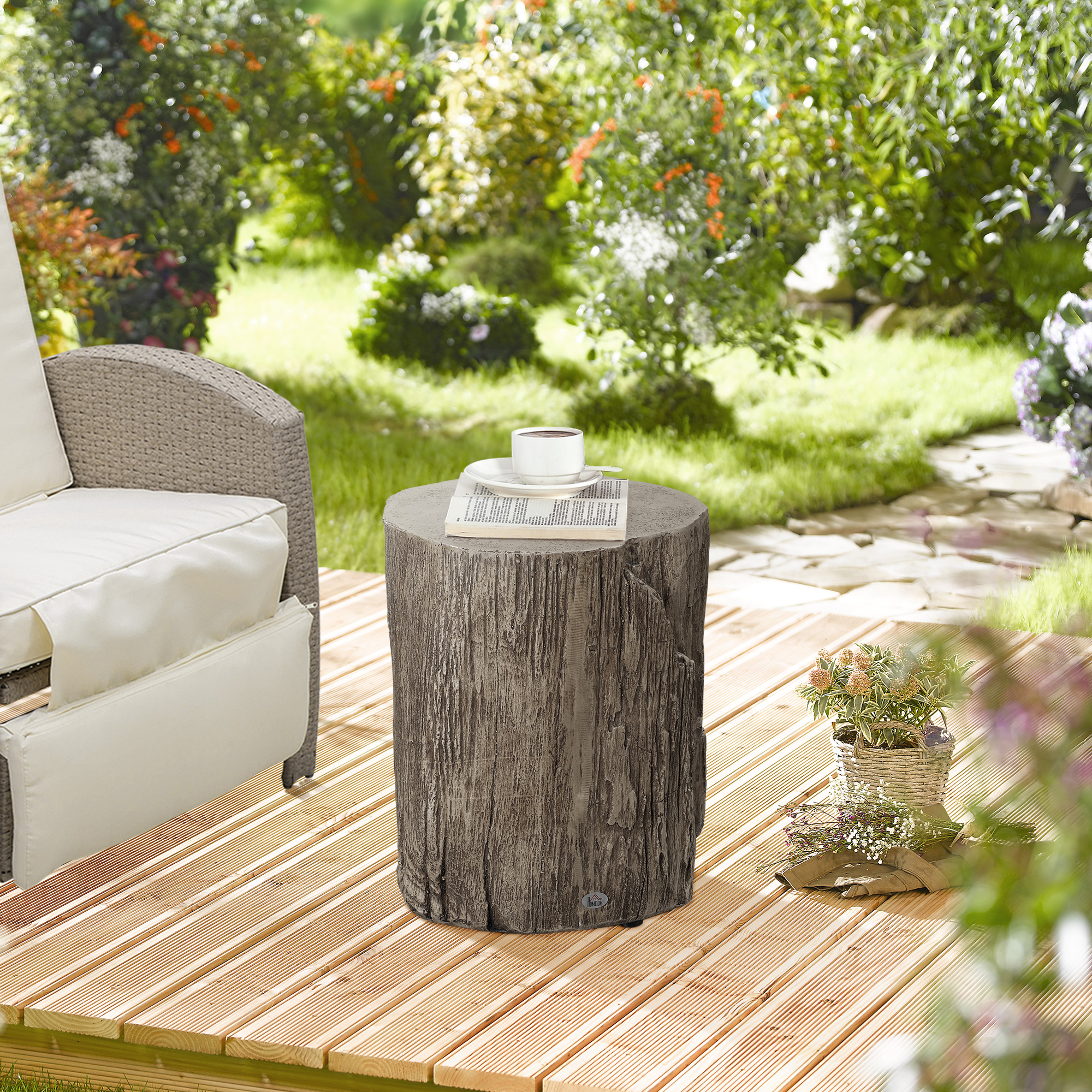 HOMCOM Decorative Side Table with Round Tabletop, Tree Stump Shape End ...