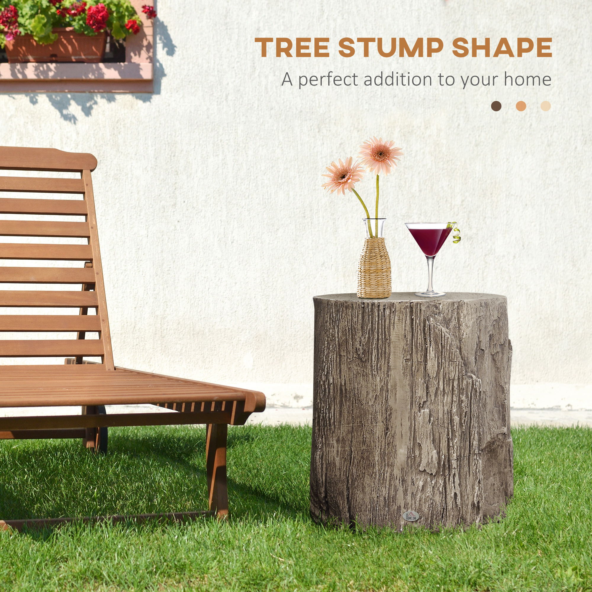 HOMCOM Tree Stump Shape Side Table Round Tabletop Wood Grain Finish ...