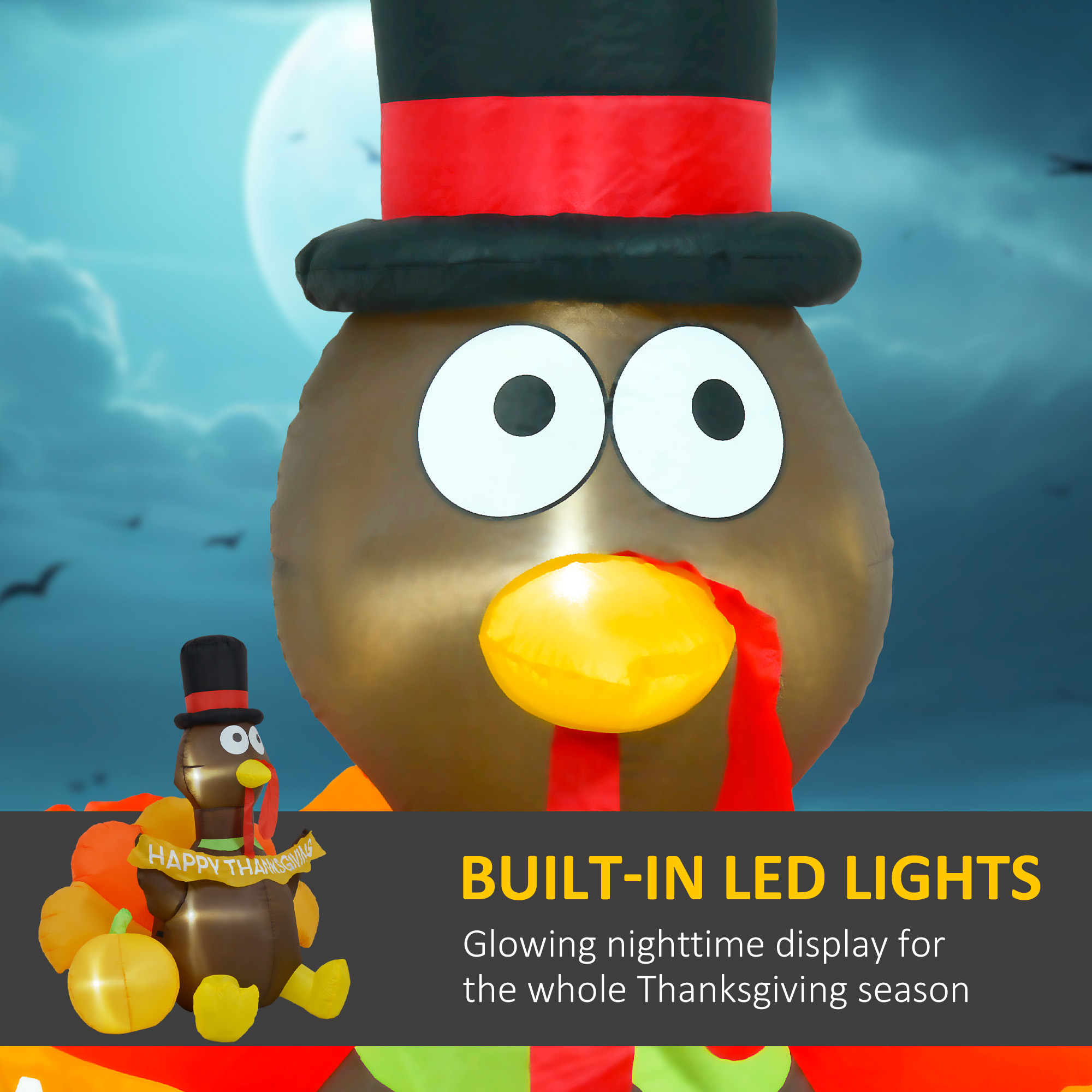 HOMCOM 5ft Inflatable Thanksgiving Turkey Pulls Banner with Pumpkin ...