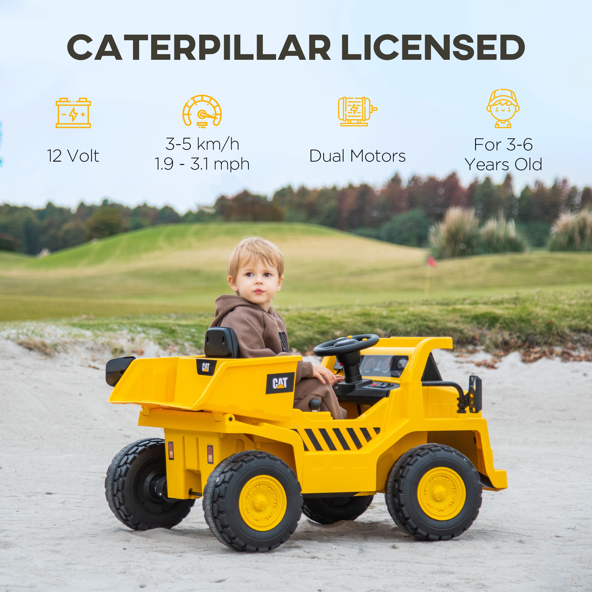 Qaba Caterpillar Licensed 12V Electric Ride on Excavator w/ Remote ...