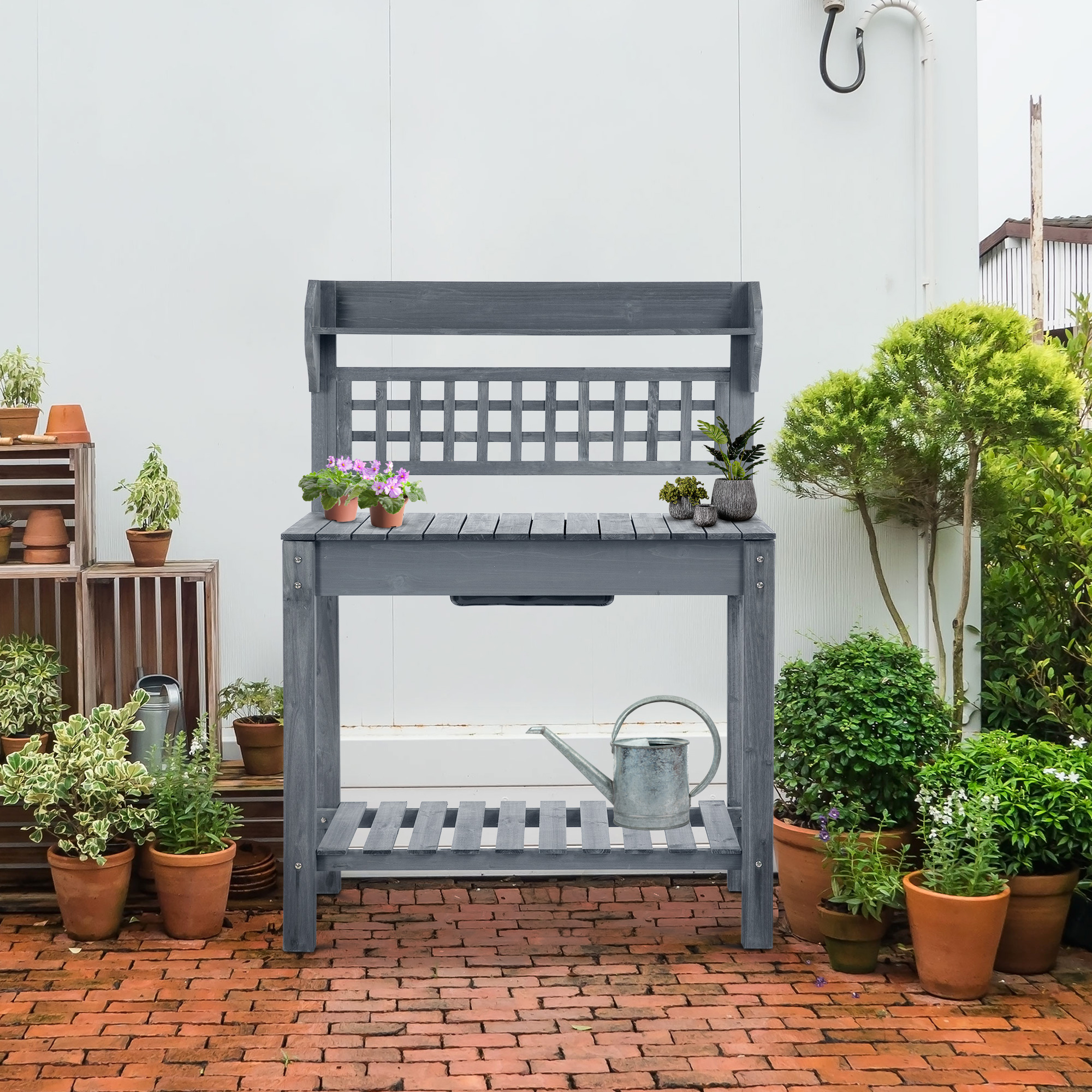 Outsunny 39'' x 18'' x 55'' Gardening Workbench with Clapboard Plant ...