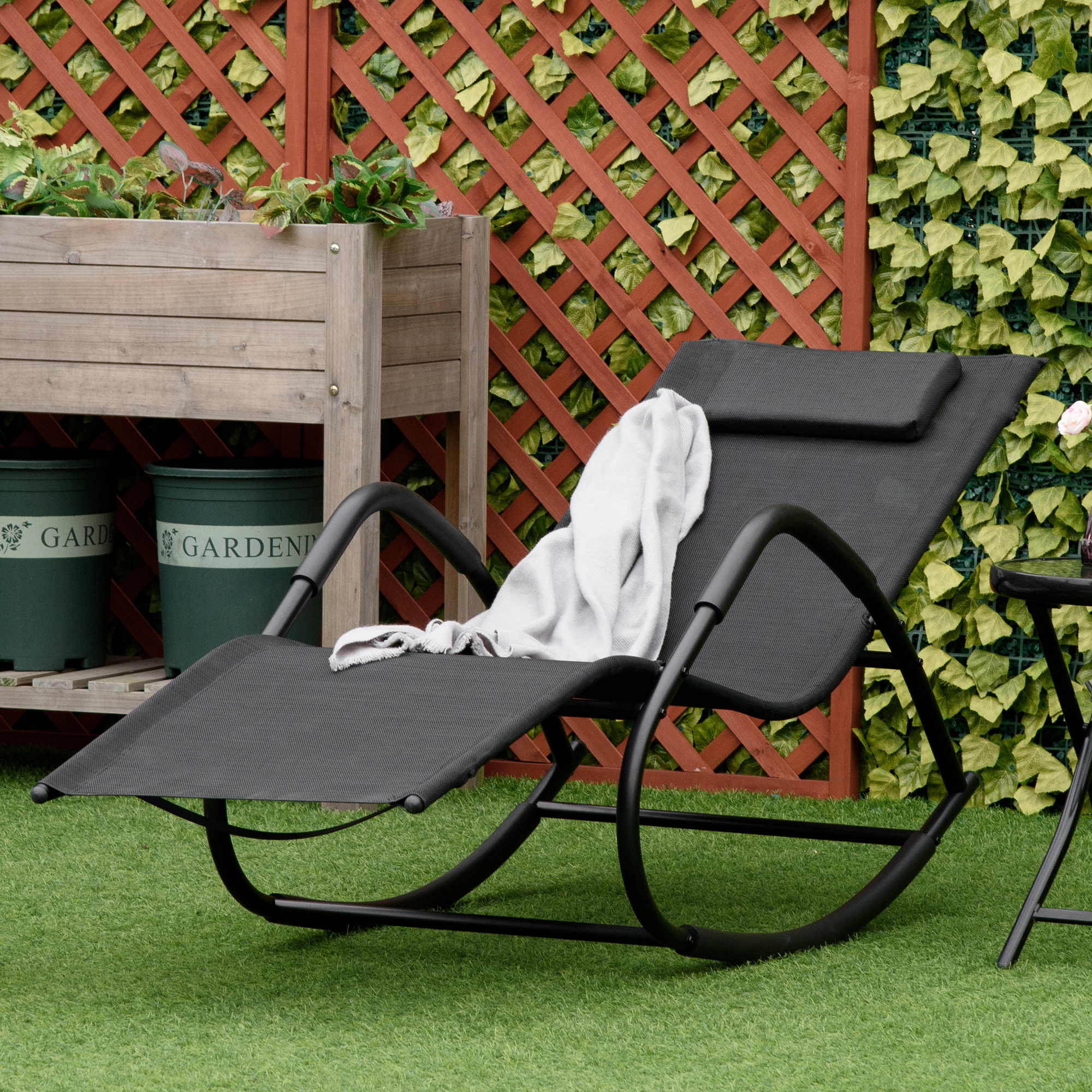 Outsunny Rocking Sun Lounger Outdoor Zero-gravity Reclining Rocker ...