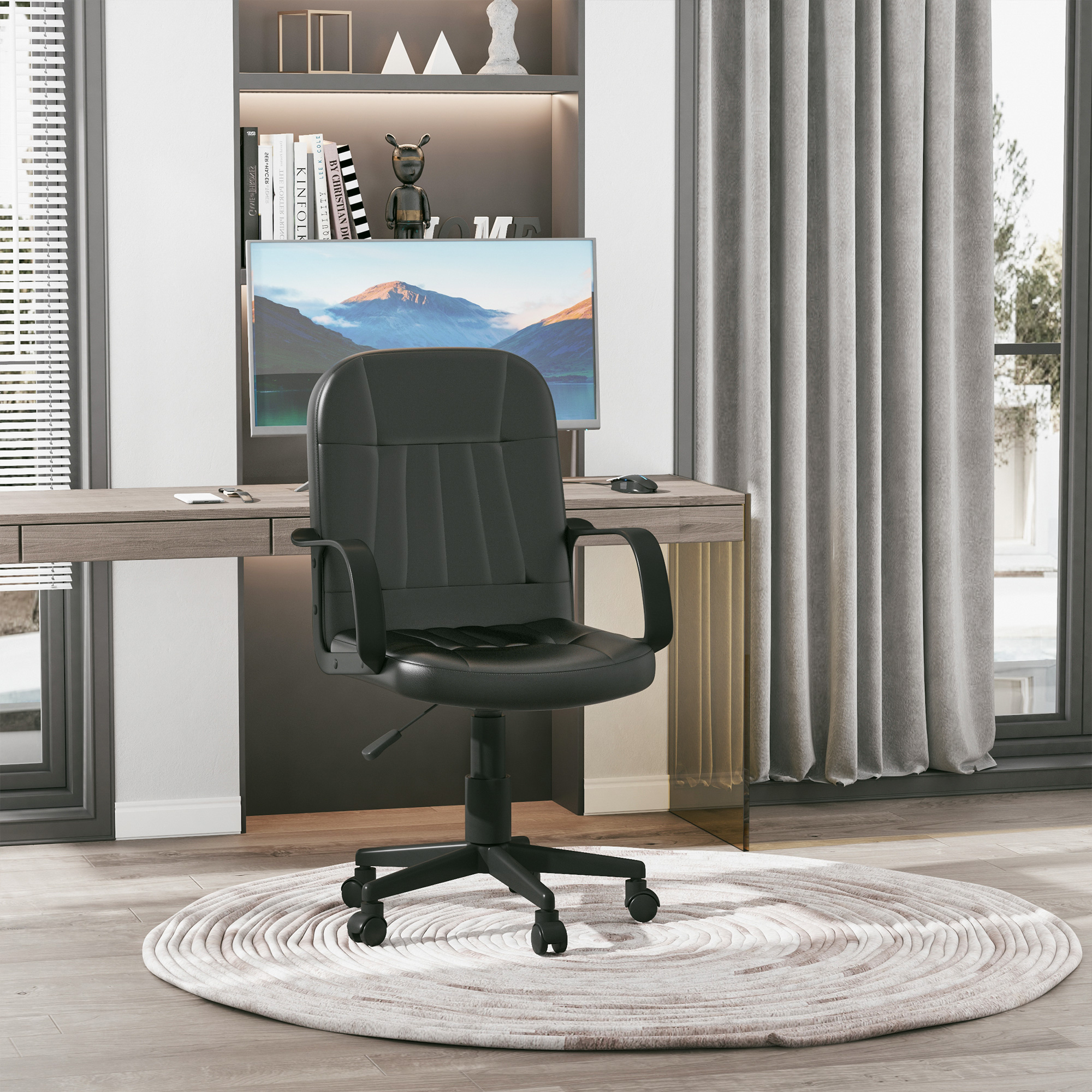 HOMCOM Desk Office Chair PU Leather Mid-Back Swivel Computer PC ...