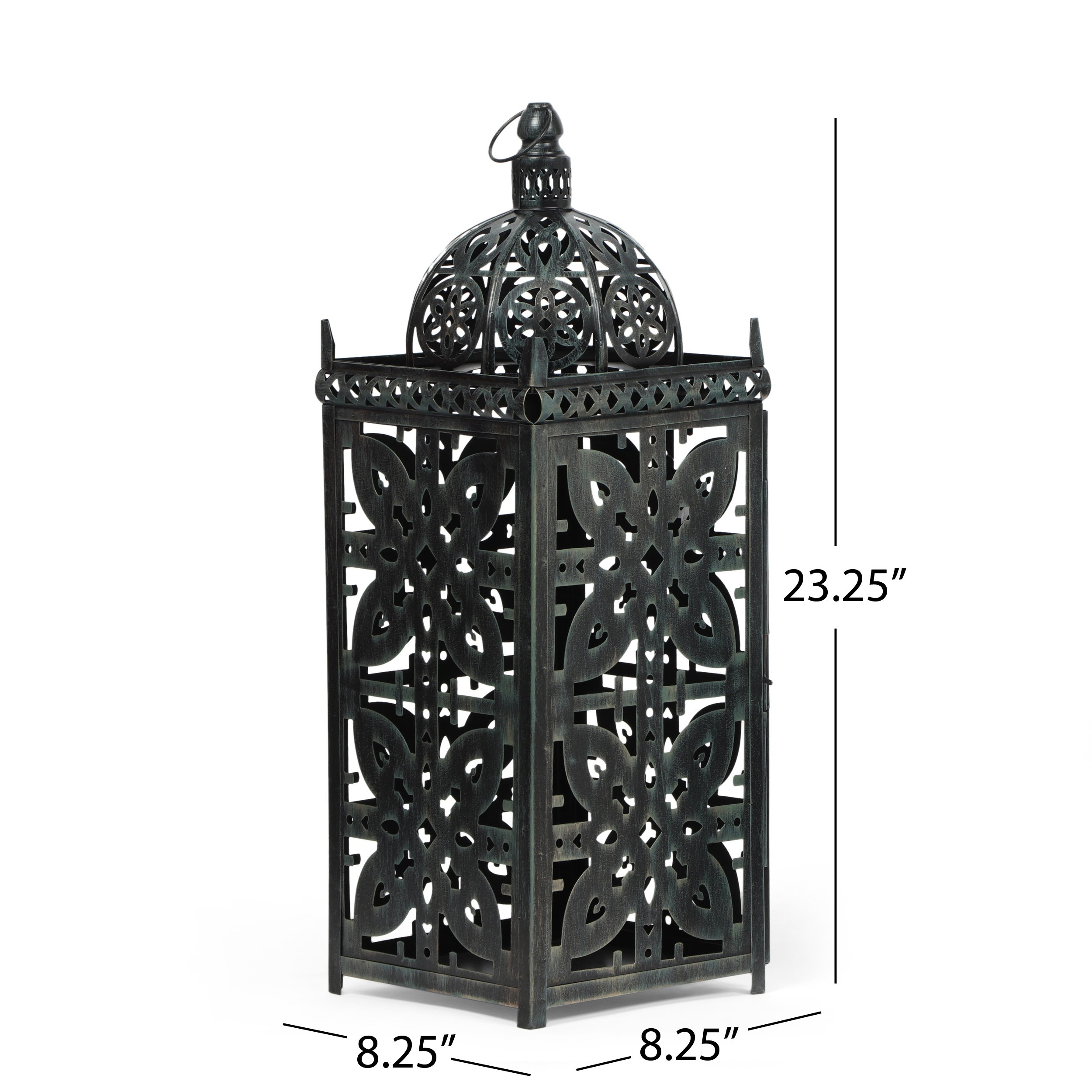 Large Indian Style Lantern with Green Patina and Black Finish, Black ...
