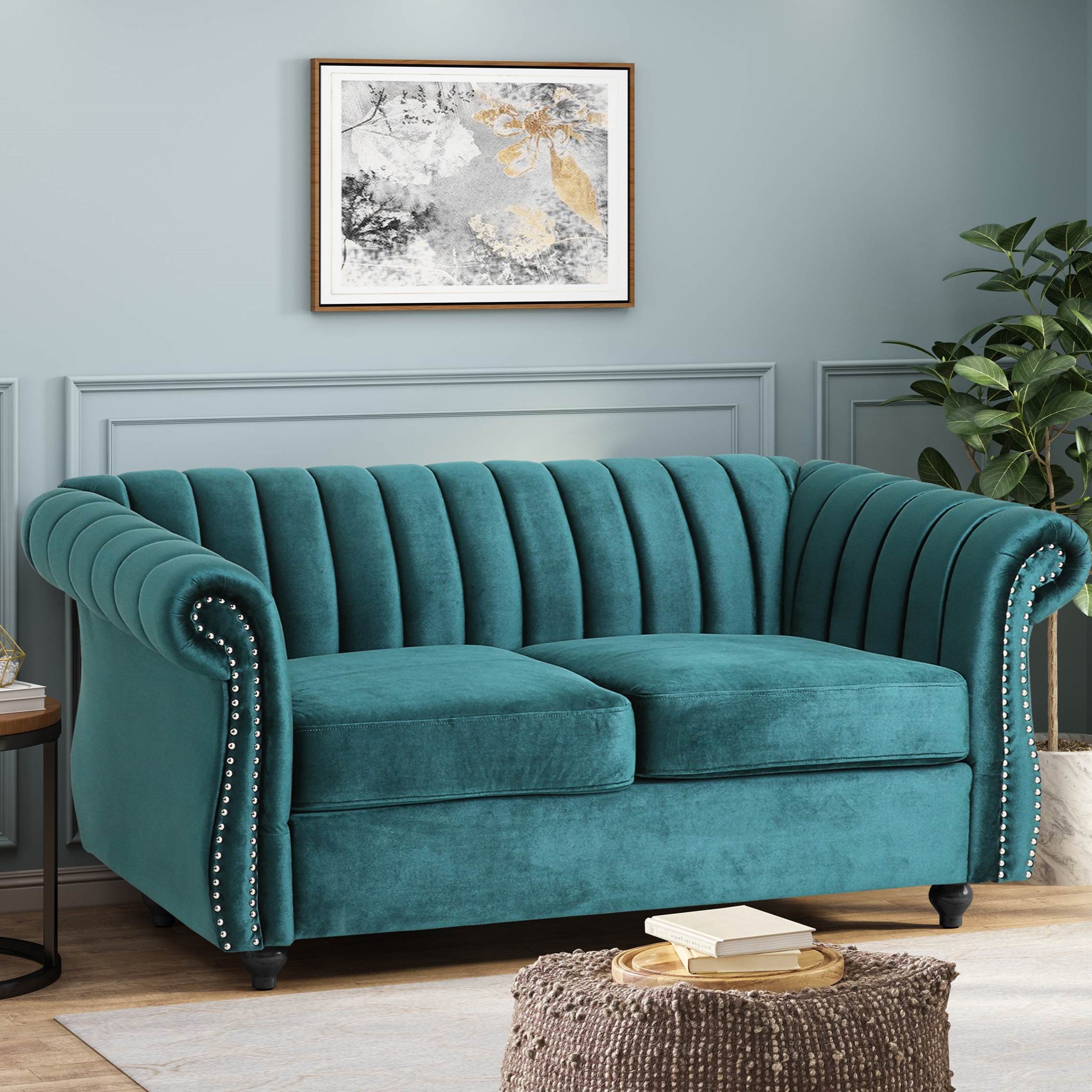Modern Glam Loveseat sofa with Velvet Upholstery, Teal | Aosom.com