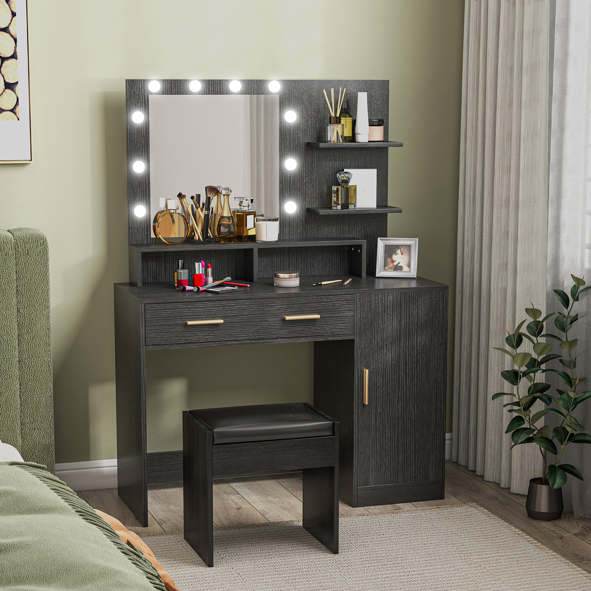 HOMCOM Illuminated Dressing Table Set, LED Vanity Table Set with Stool ...