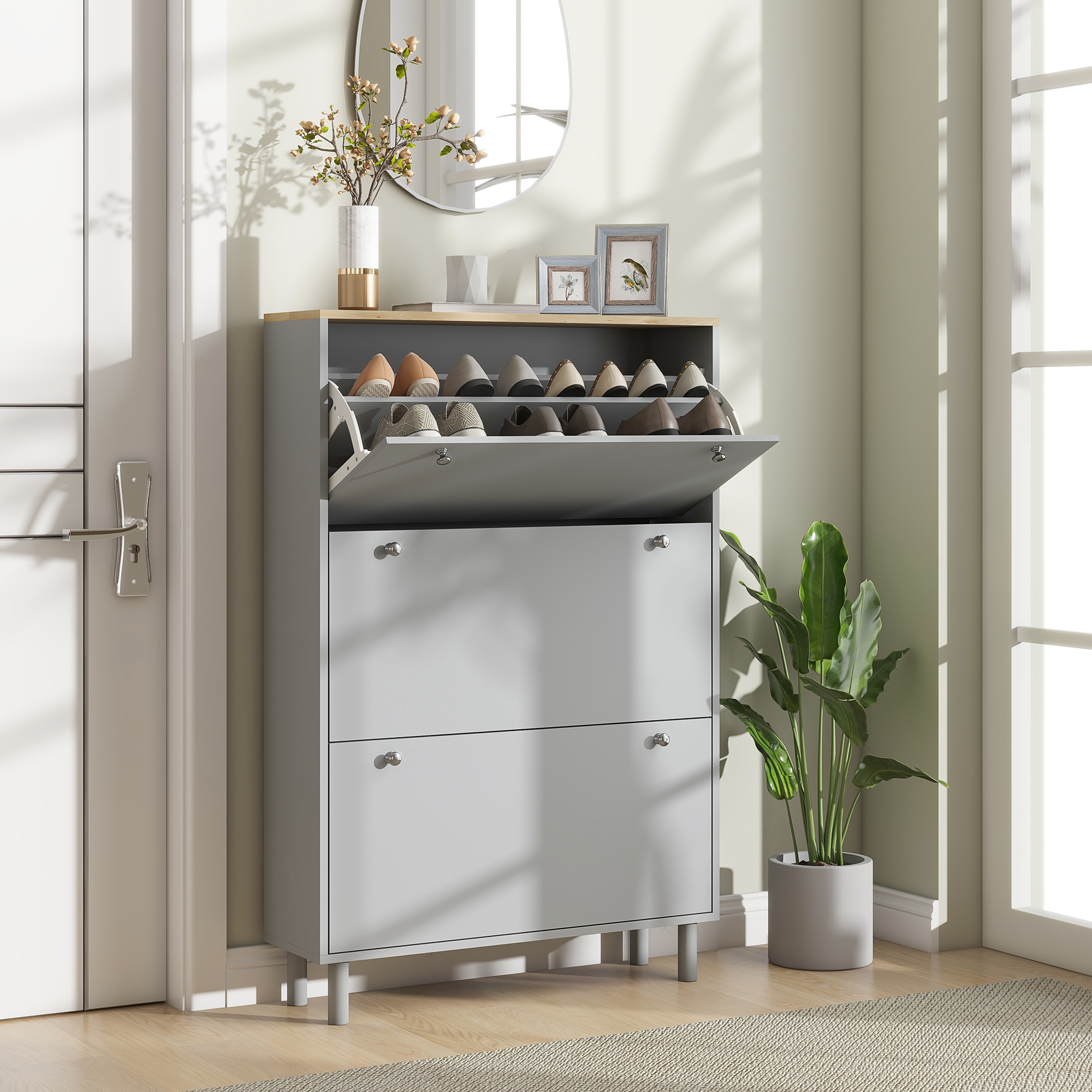 HOMCOM Shoe Storage with 3 Flip Drawers and Adjustable Shelves ...