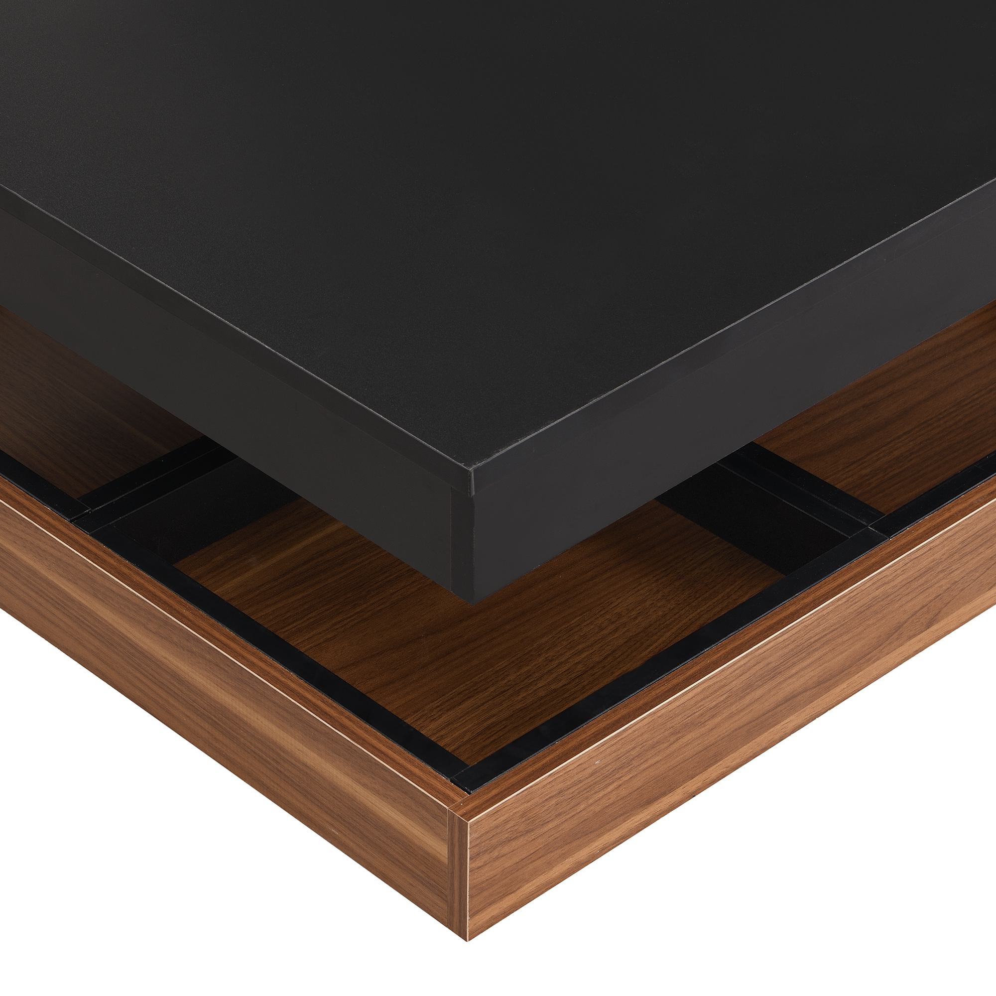 Square 360° Rotating Wood Coffee Table with 3 Detachable Trays, Black ...