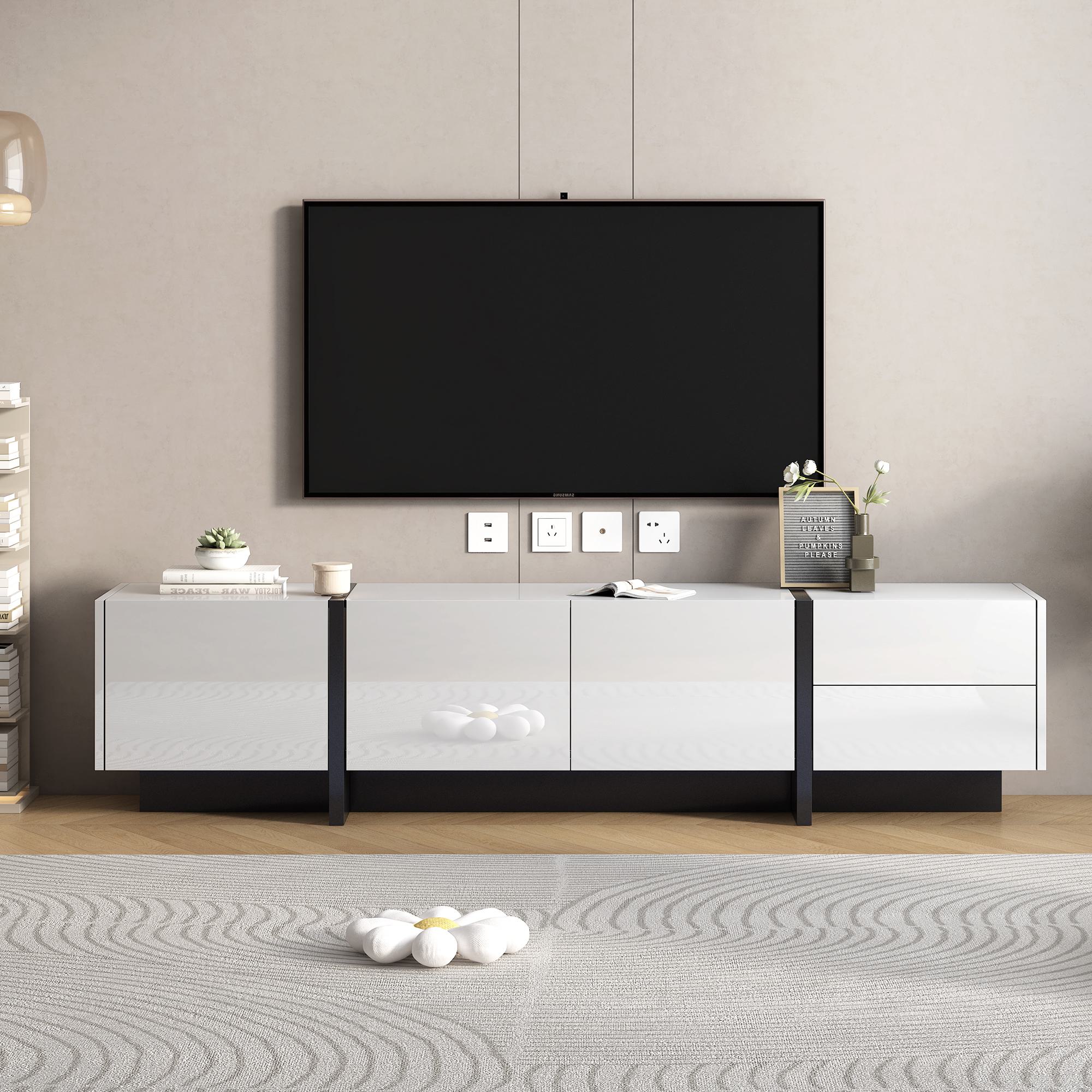 Contemporary TV Stand Console Table for TVs up to 80" with 2 Drawers ...
