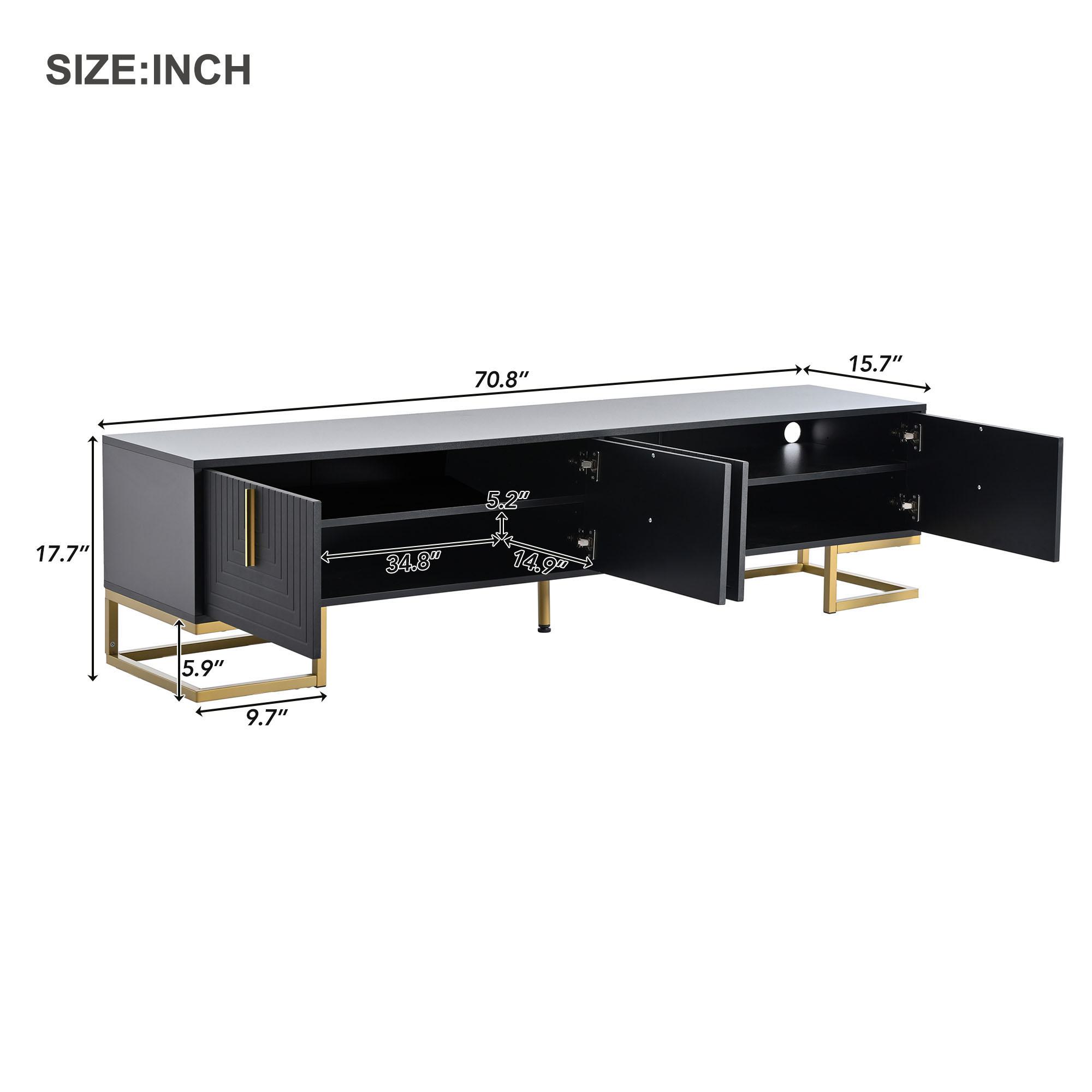 Modern TV Stand with Metal Legs and Gold Handles for TVs Up to 80 ...