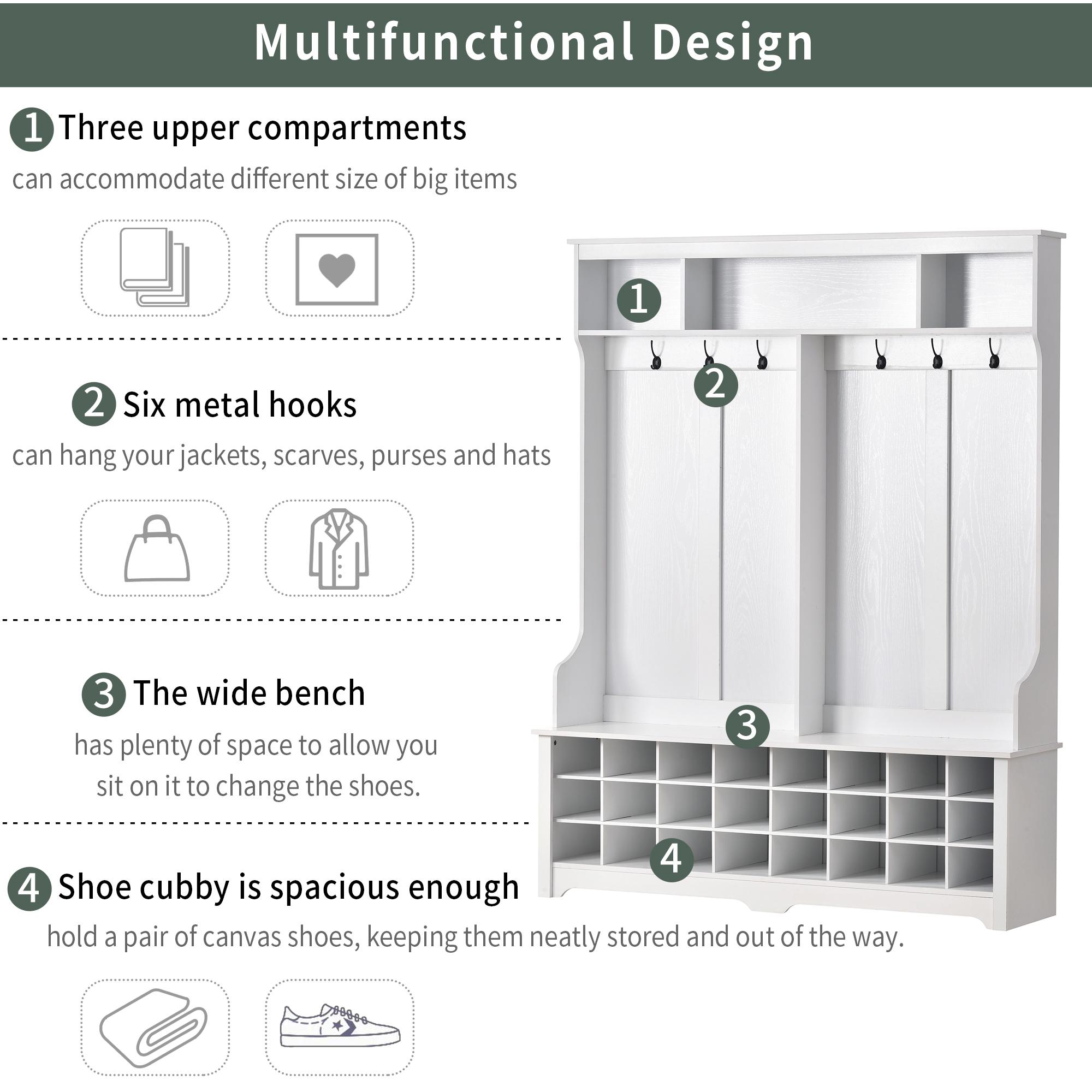 Vinsetto 60" Modern Wide Hall Tree with Metal Hooks, Entryway Bench, 24 ...