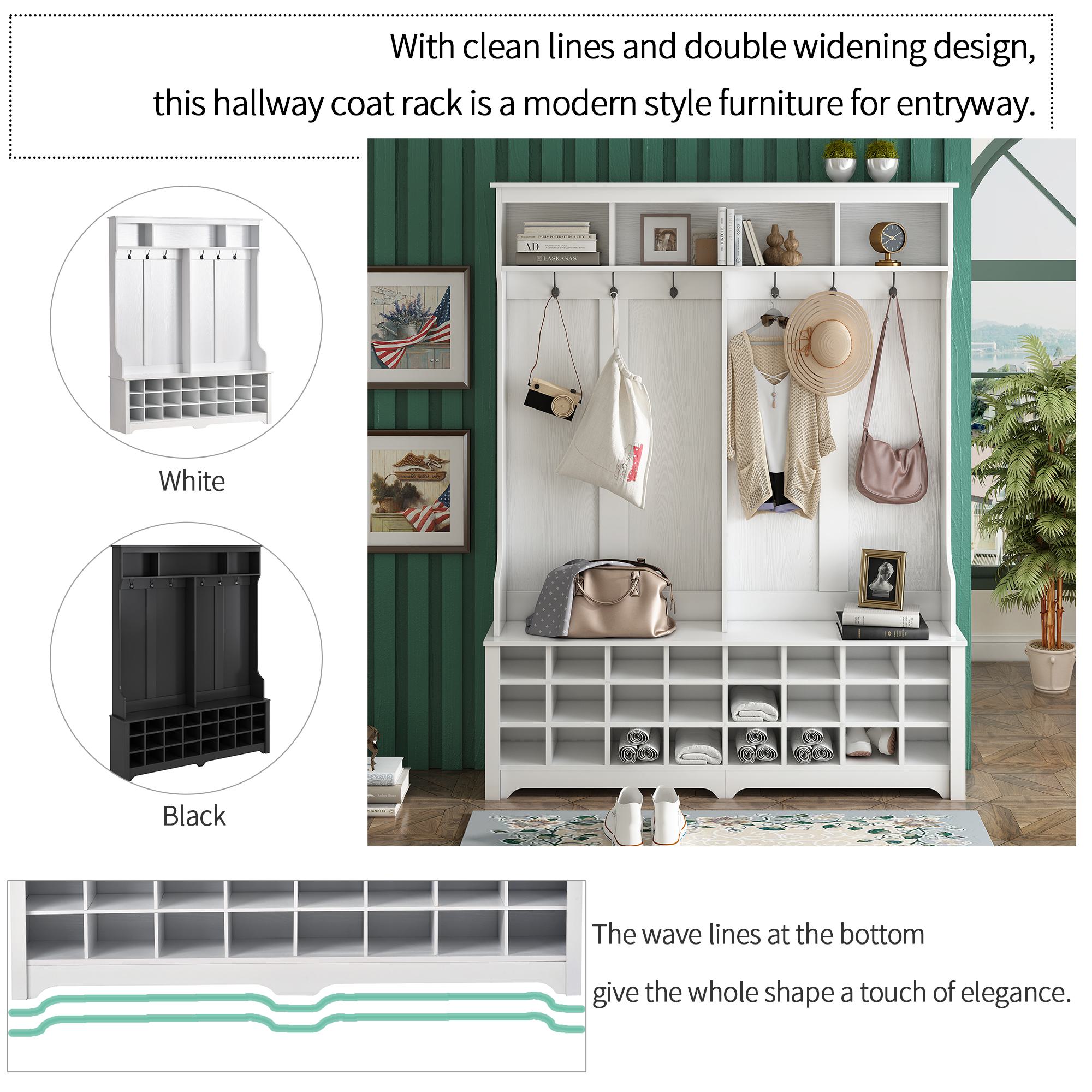 Vinsetto 60" Modern Wide Hall Tree with Metal Hooks, Entryway Bench, 24 ...