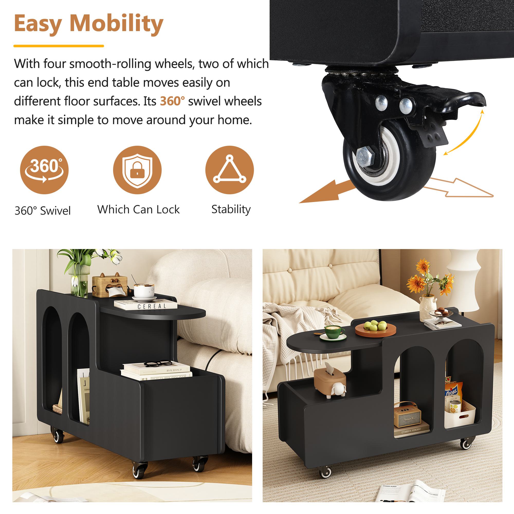 Vinsetto Mobile Multi-Layer Storage End Table with Lockable Wheels ...