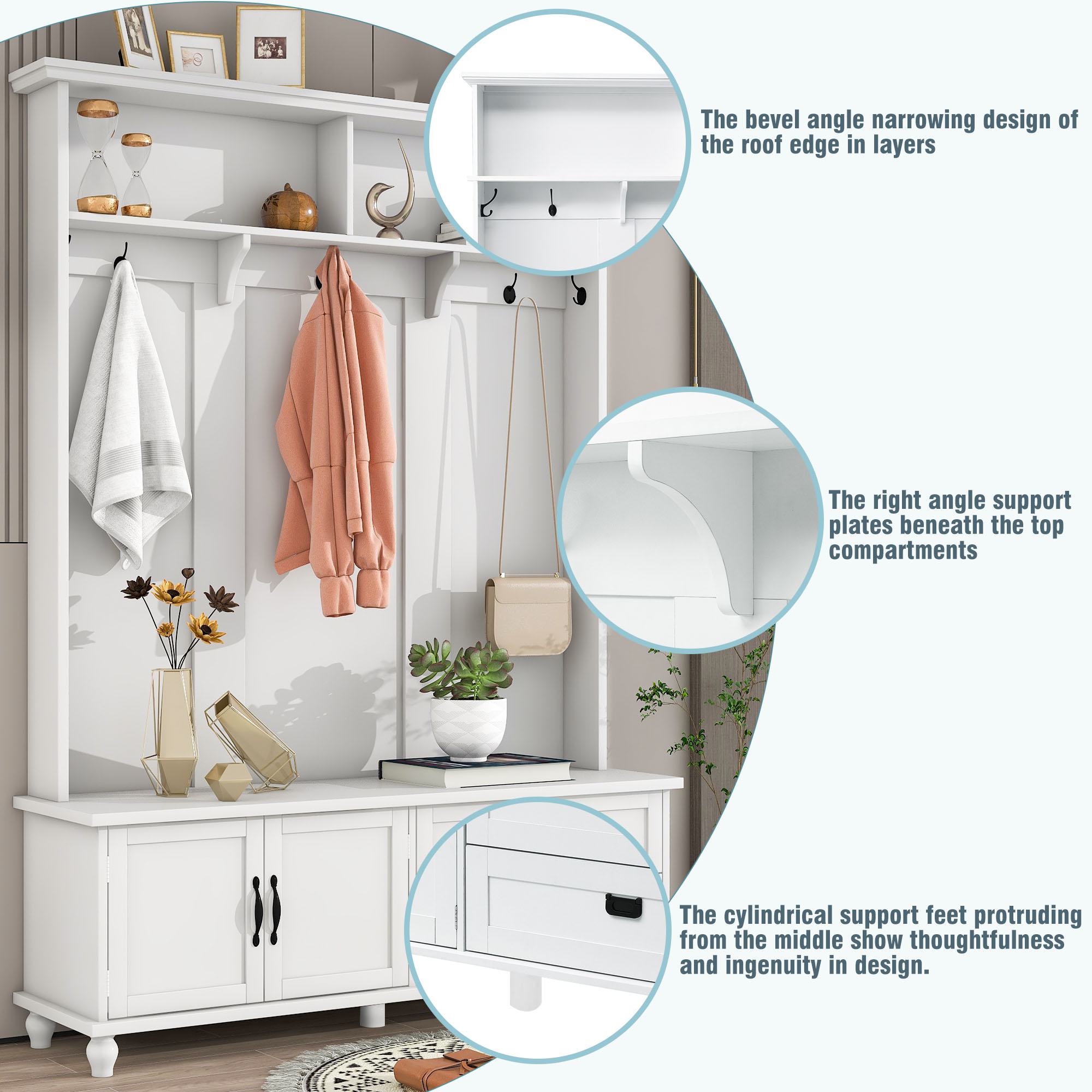Modern Hall Tree with Storage Cabinet and 2 Large Drawers, White ...