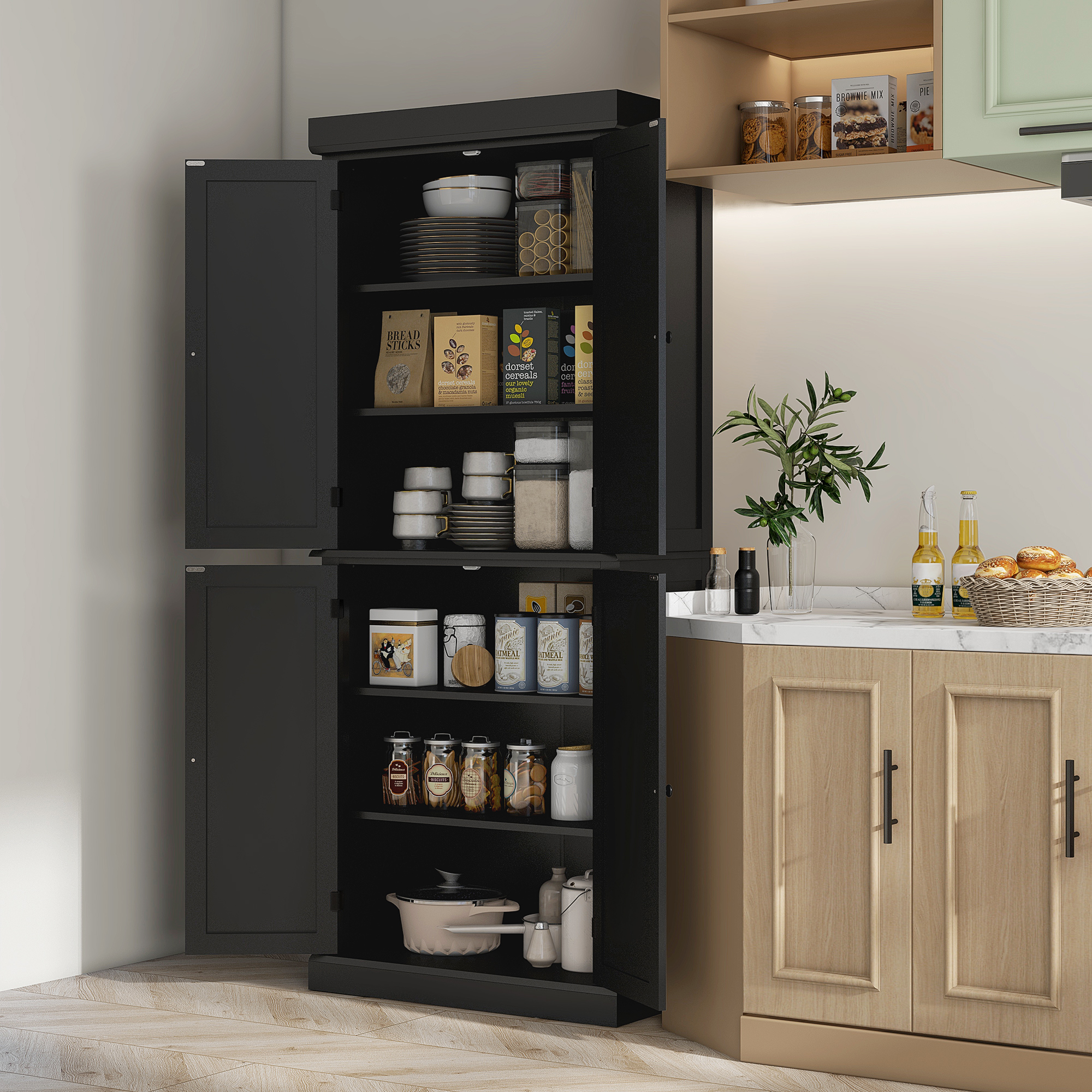HOMCOM Freestanding Modern 4 Door Kitchen Pantry, Storage Cabinet ...