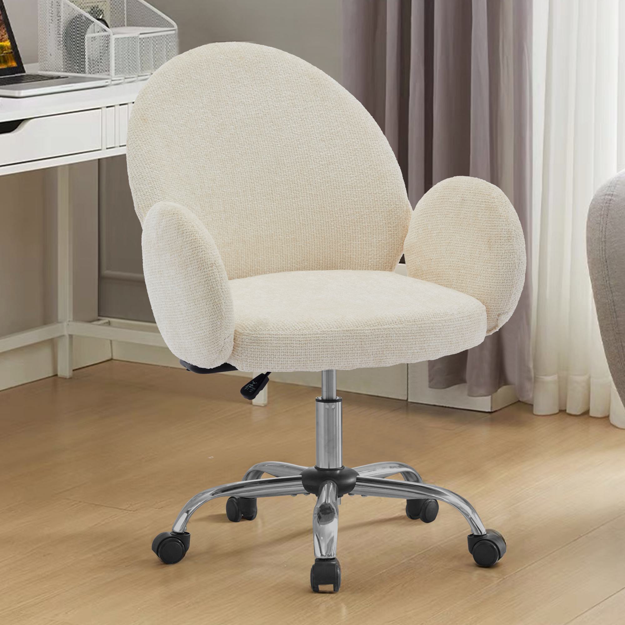 Rotating Office Chair with High Backrest and Circular Armrests, Beige ...