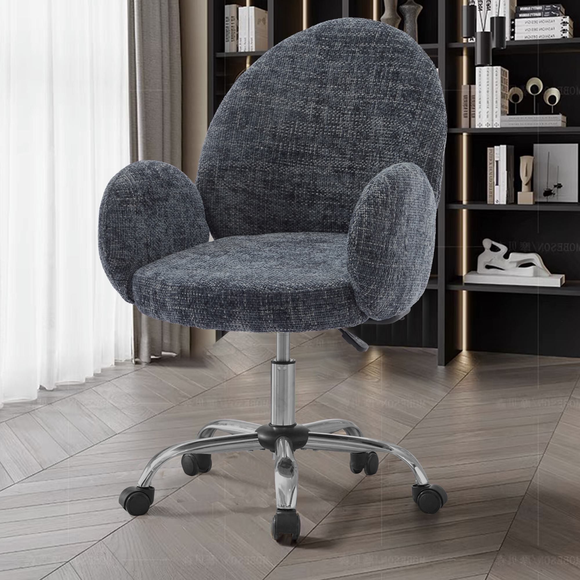 Rotating Office Chair with High Backrest and Circular Armrests, Blue ...