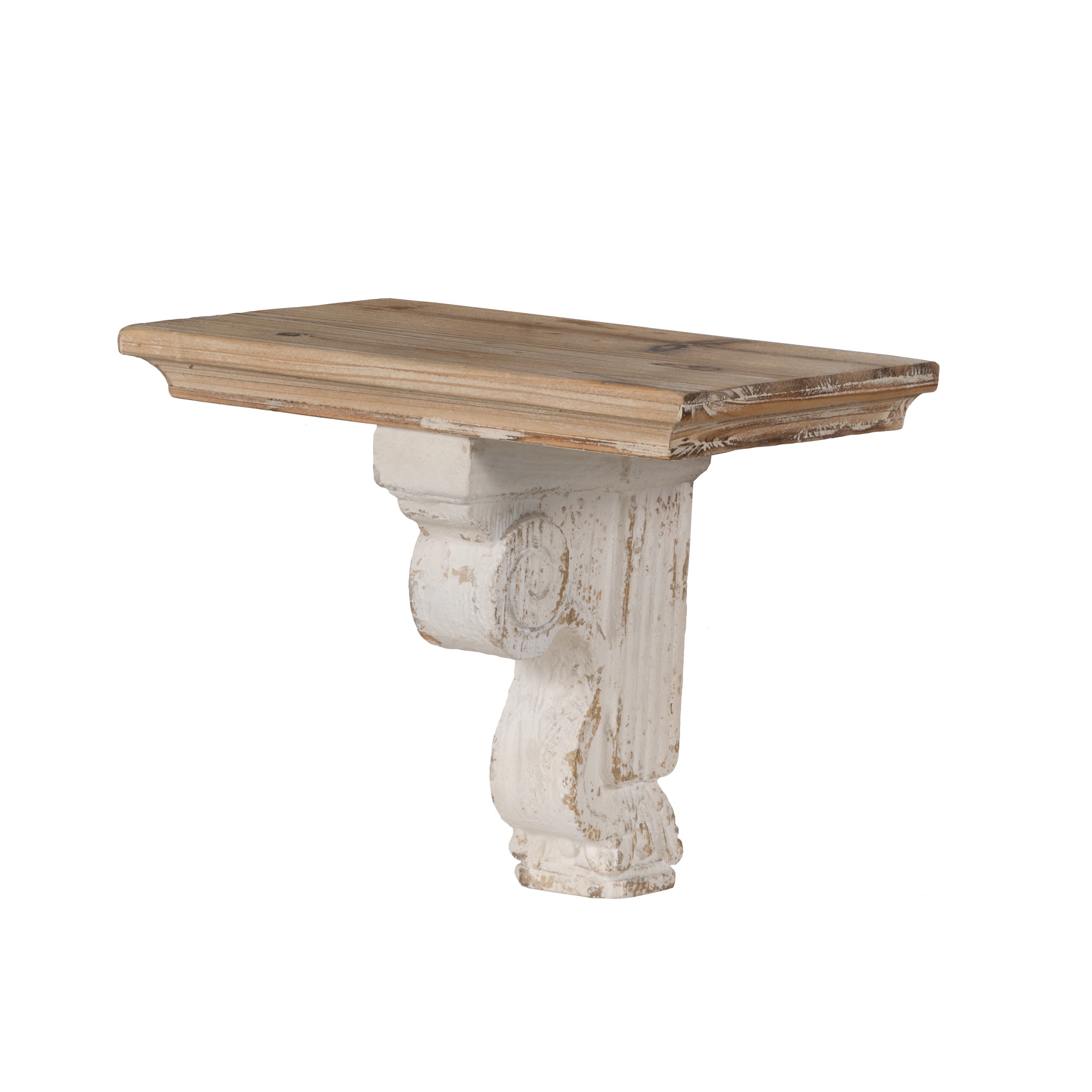Distressed Wooden Wall Shelf with Corbel Design, Brown+Antique White ...