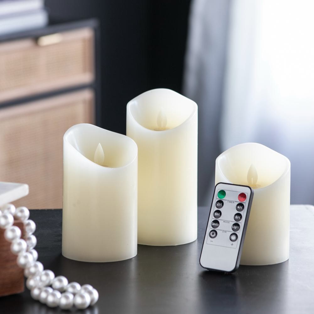 Set of 3 LED Candles with Realistic Flickering Effect, Paraffin Wax ...