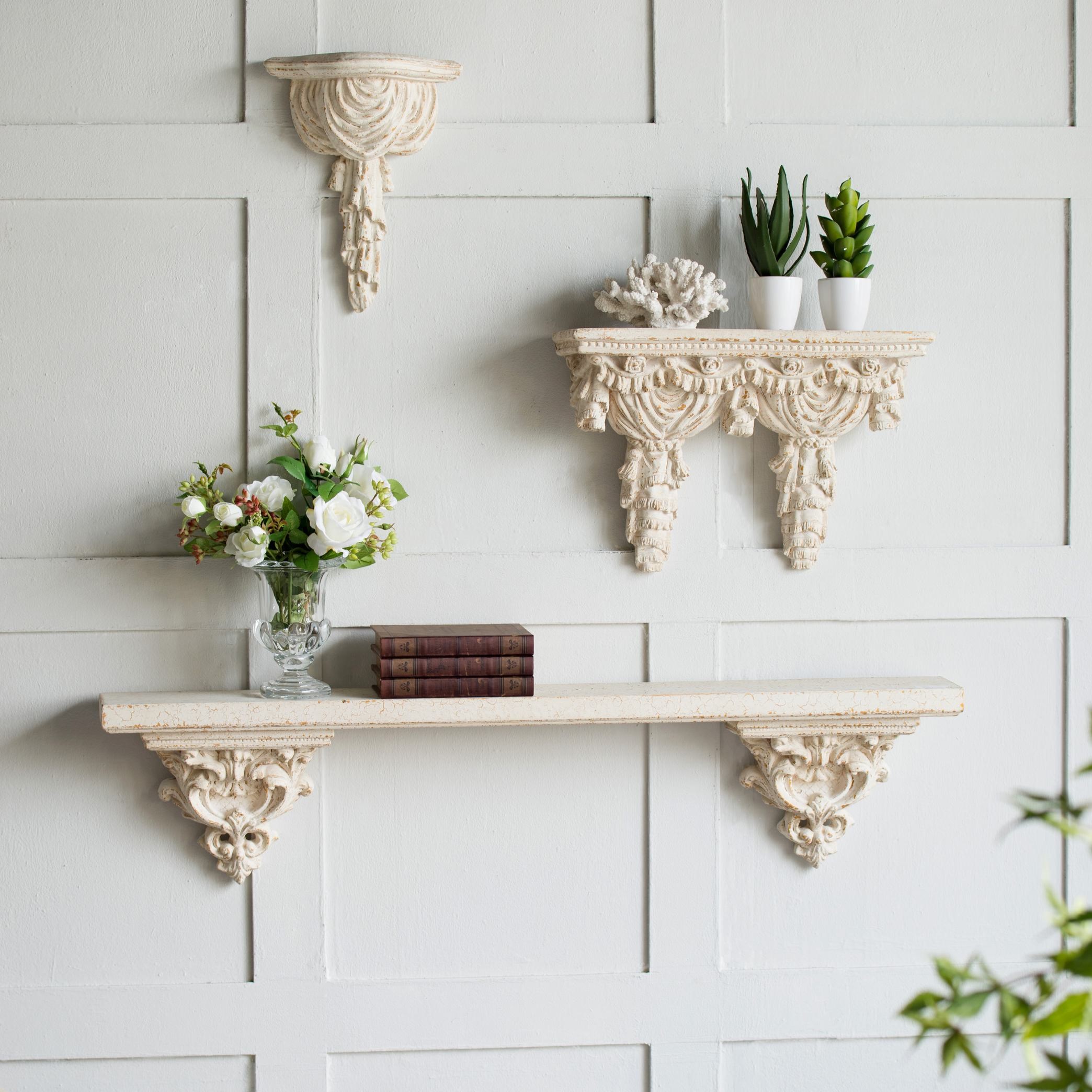 Antique Wall Shelf with Lavish Design and Aged Finish, White | Aosom.com