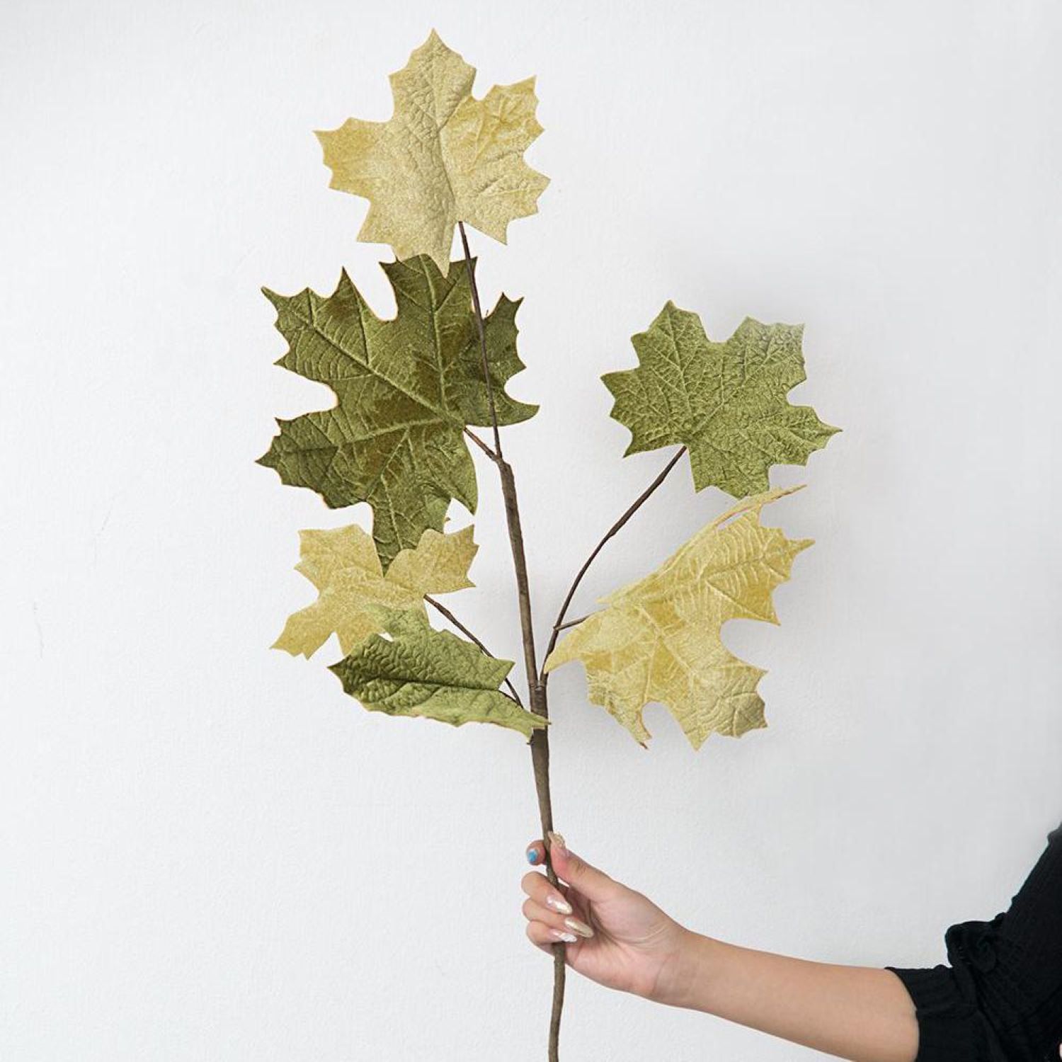 Set of 6 Rustic Velvet Maple Leaf Spray Table Decorations, Green ...
