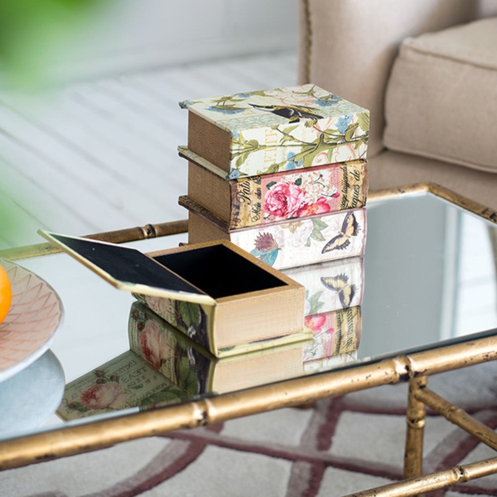 Set of 4 Elegant Design Decorative Book Boxes with Flowers, Multicolor ...