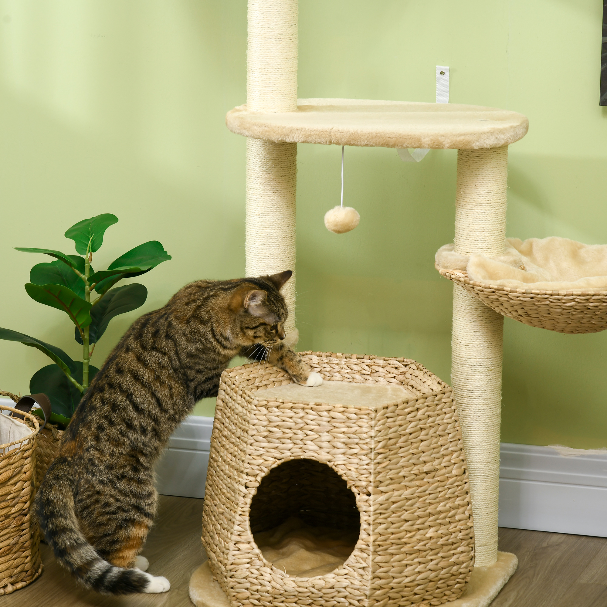 PawHut 47" Cat Tree Kitty Activity Center, Cat Climbing Toy with ...