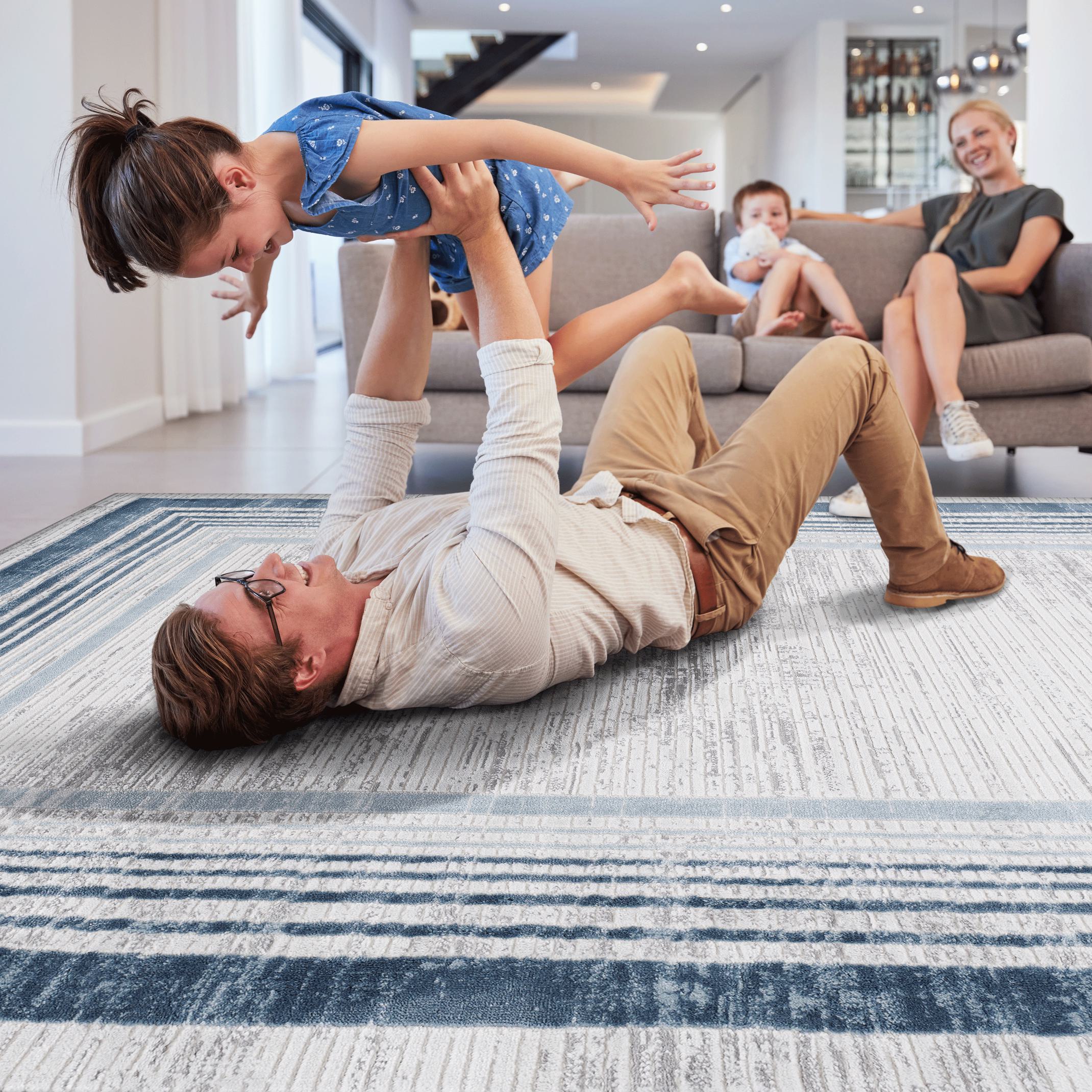 Naar 8x10 Styish Stain-Resistant Area Rug with Cotton Backing, Blue ...