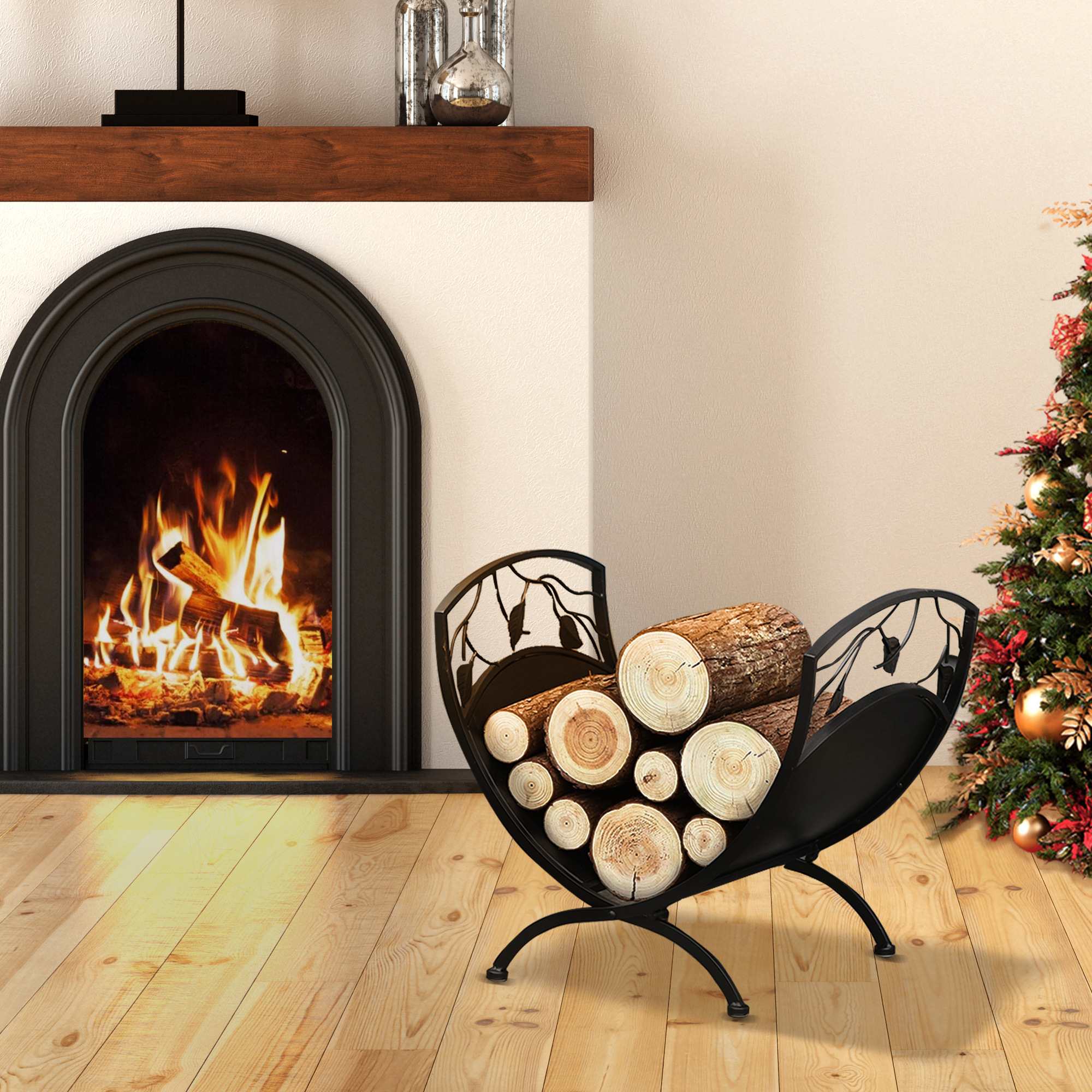 Outsunny Folding Firewood Rack,Curved Wood Storage Holder, Log Holder ...