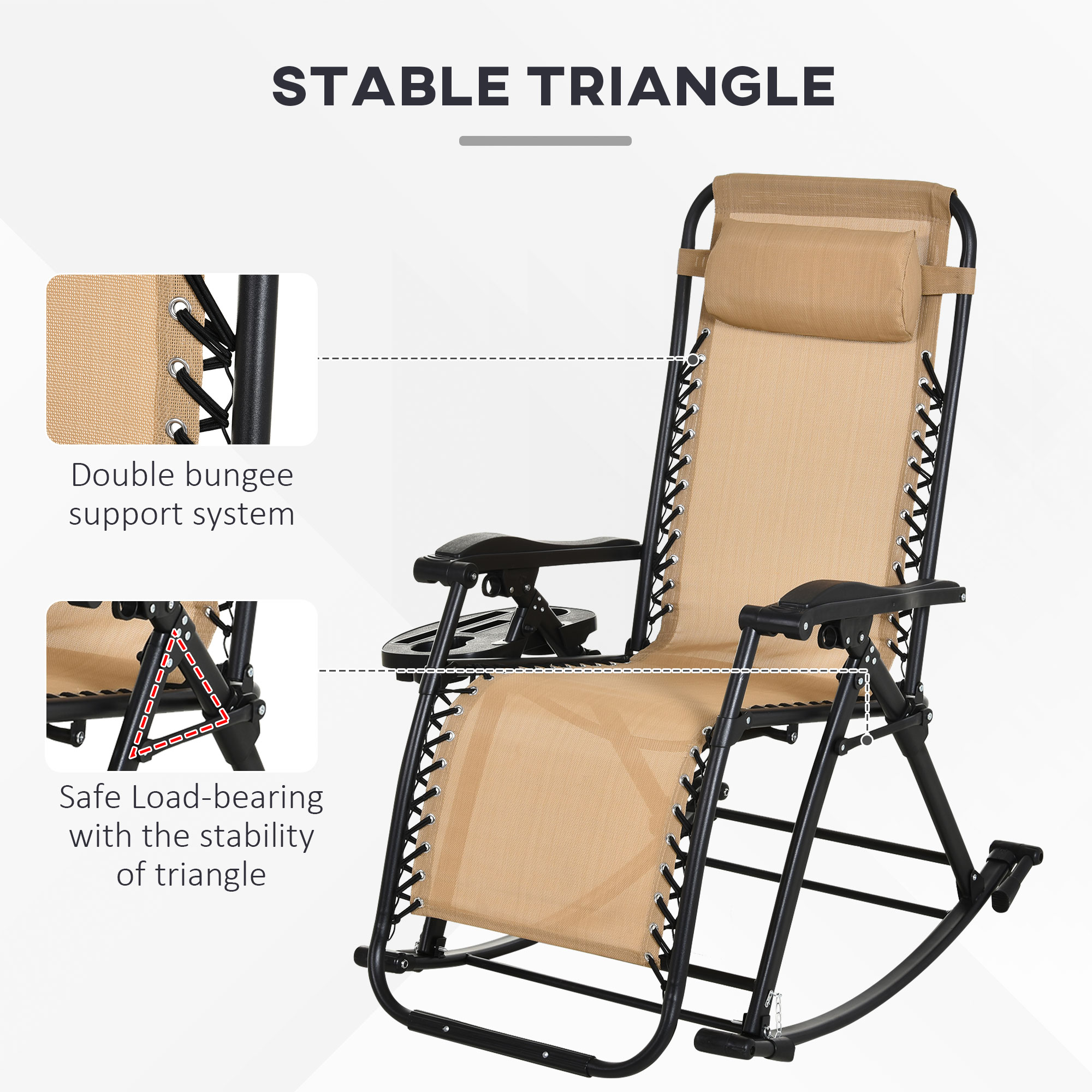 Outsunny Folding Zero Gravity Rocking Lounge Chair with Cup Holder Beige