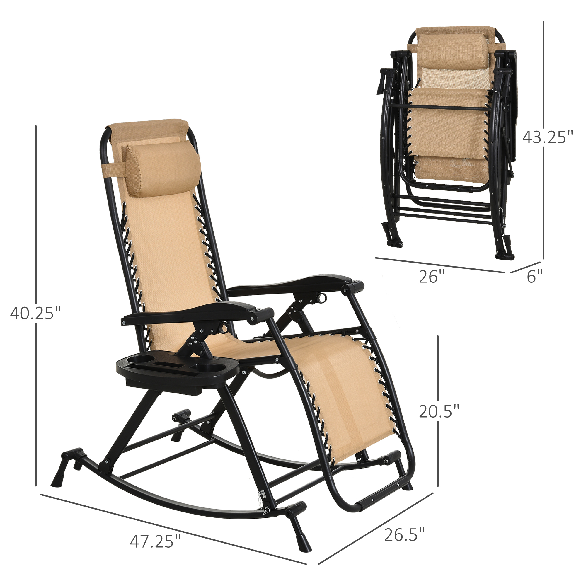 Outsunny Folding Zero Gravity Rocking Lounge Chair with Cup Holder Beige