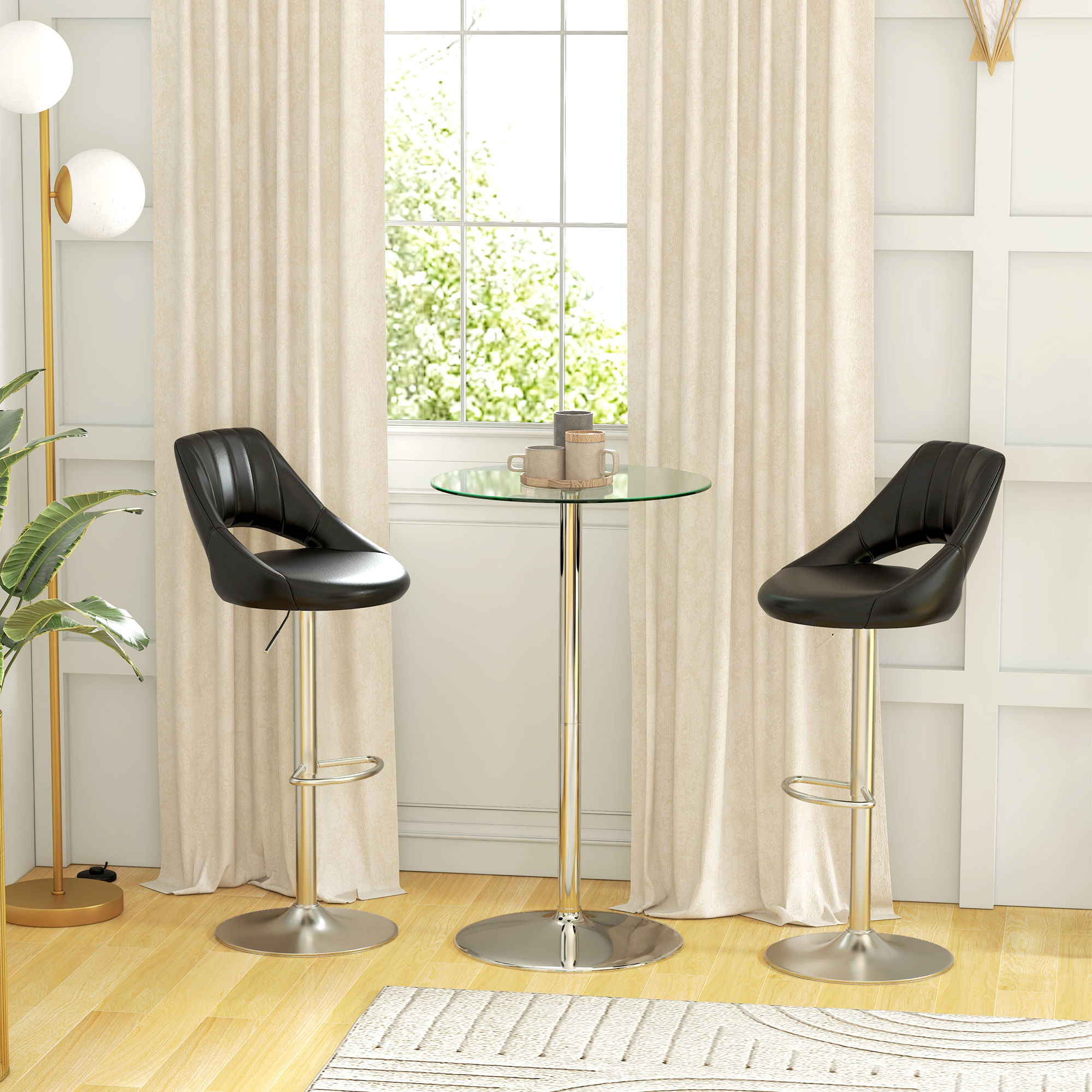 HOMCOM High Top Bar Table, Round Kitchen Table with Tempered Glass Top ...