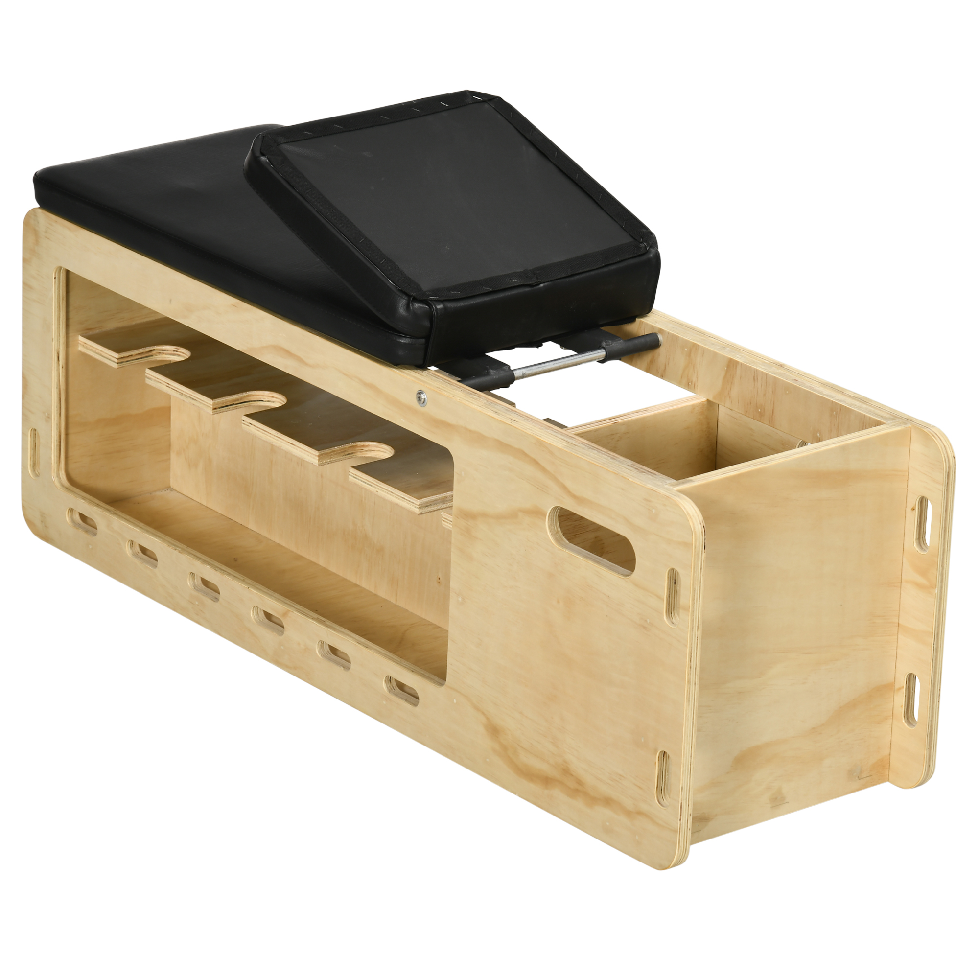 Soozier Wooden Workout Bench with Dumbbell Rack and Resistance Bands ...