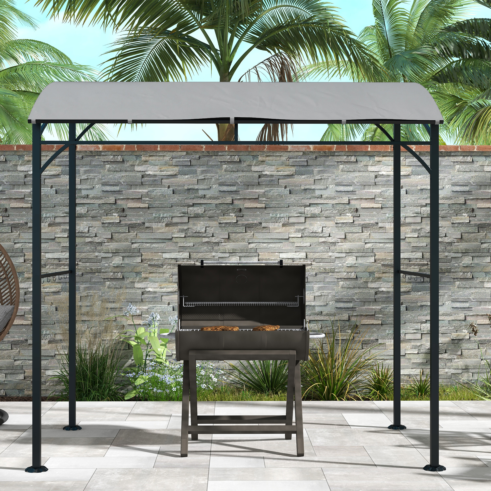 Outsunny 7' x 5' Garden Grill Canopy, BBQ Grill Gazebo Tent with Steel ...