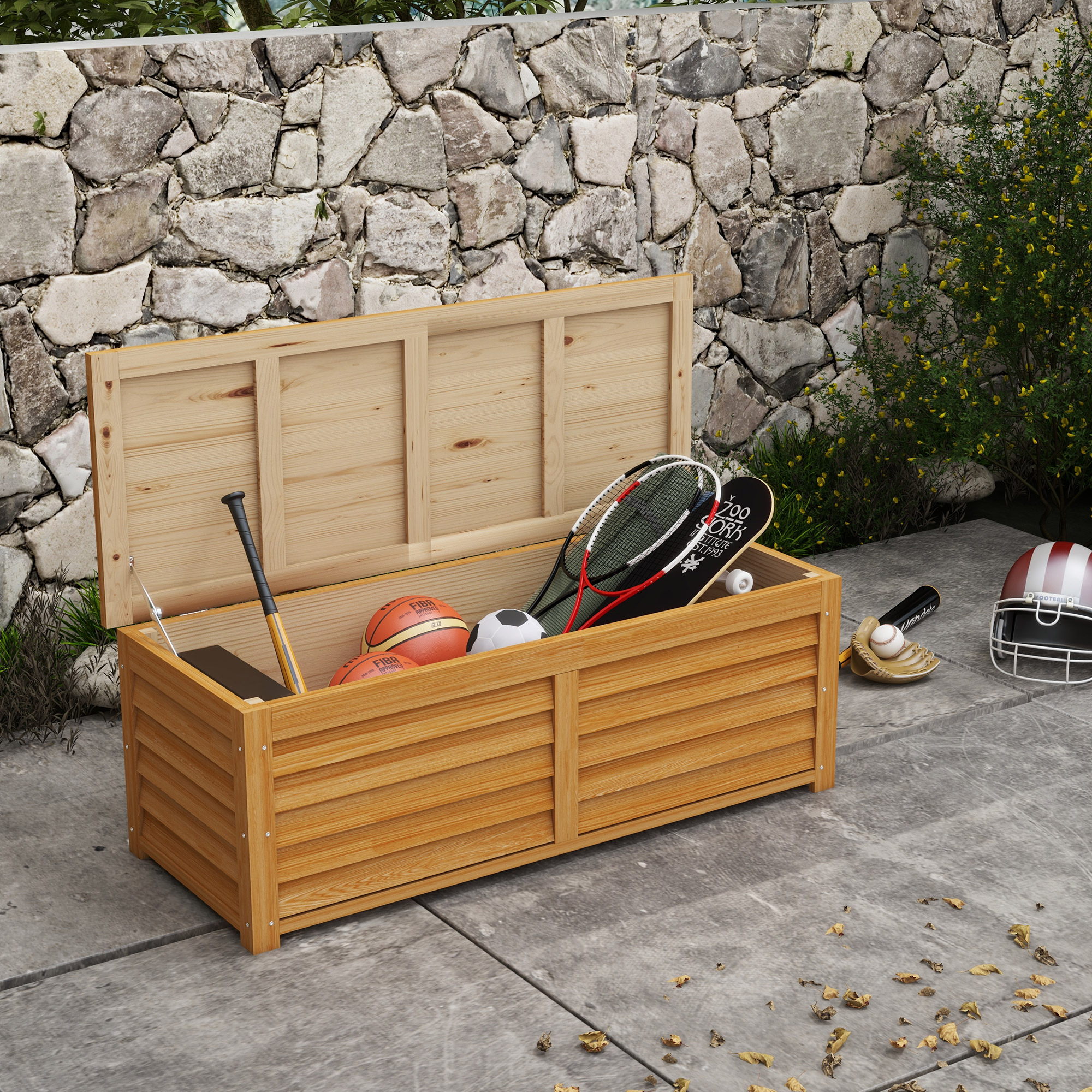 Outsunny 176L Outdoor Storage Box, Wooden Deck Storage Container with 2 ...