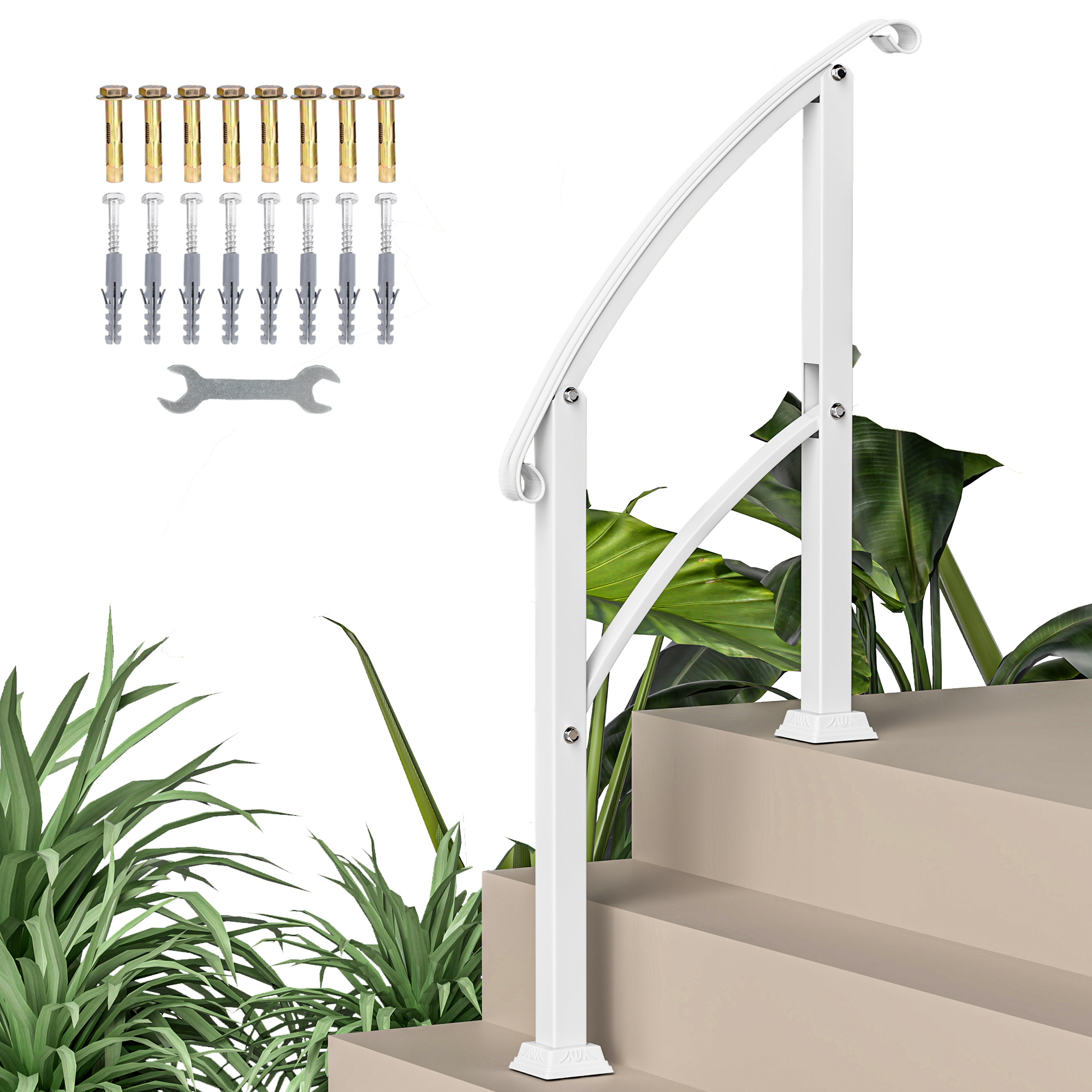 Outsunny 1-3 Step Metal Handrails for Outdoor Steps, Porch Deck Stair ...