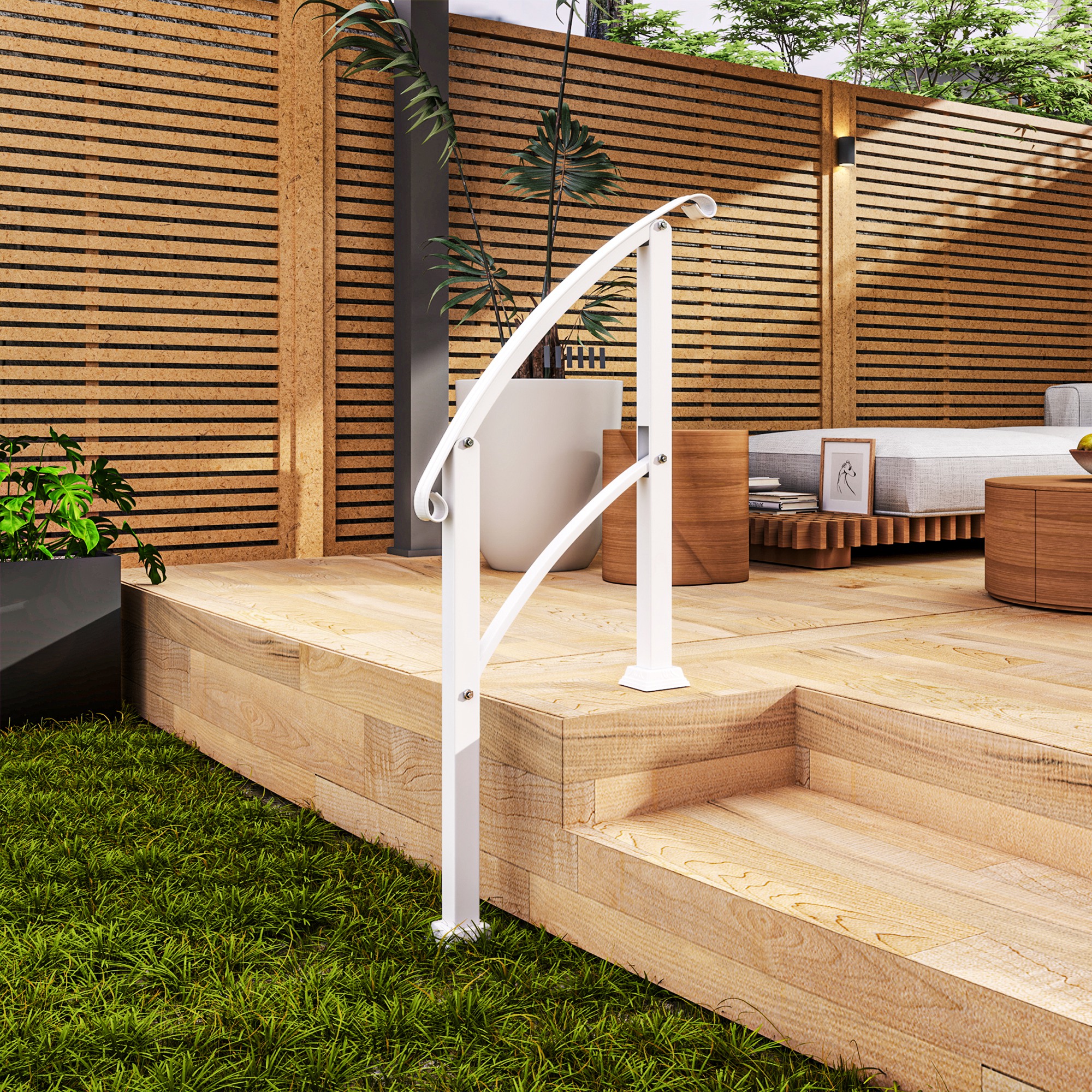 Outsunny 1-3 Step Metal Handrails for Outdoor Steps, Porch Deck Stair ...