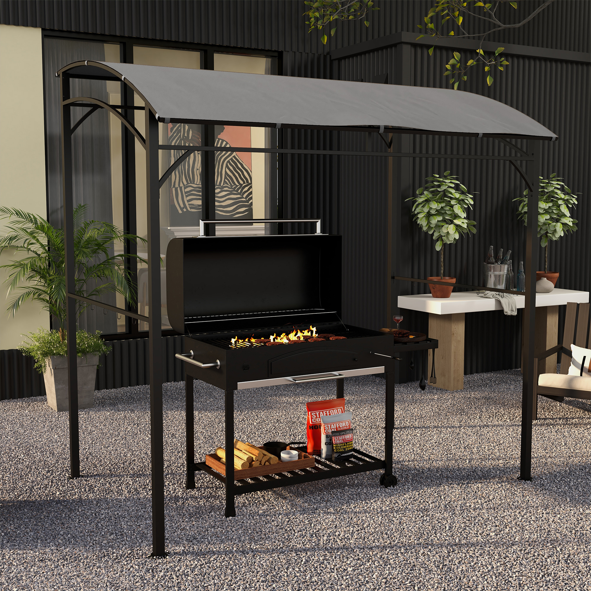 Outsunny 7' x 5' Garden Grill Canopy, BBQ Grill Gazebo Tent with Steel ...