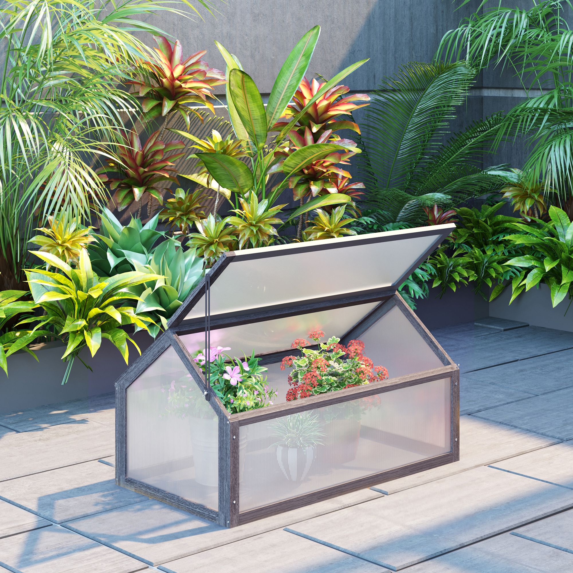 Outsunny Wooden Cold Frame Greenhouse Garden Portable Raised Planter ...