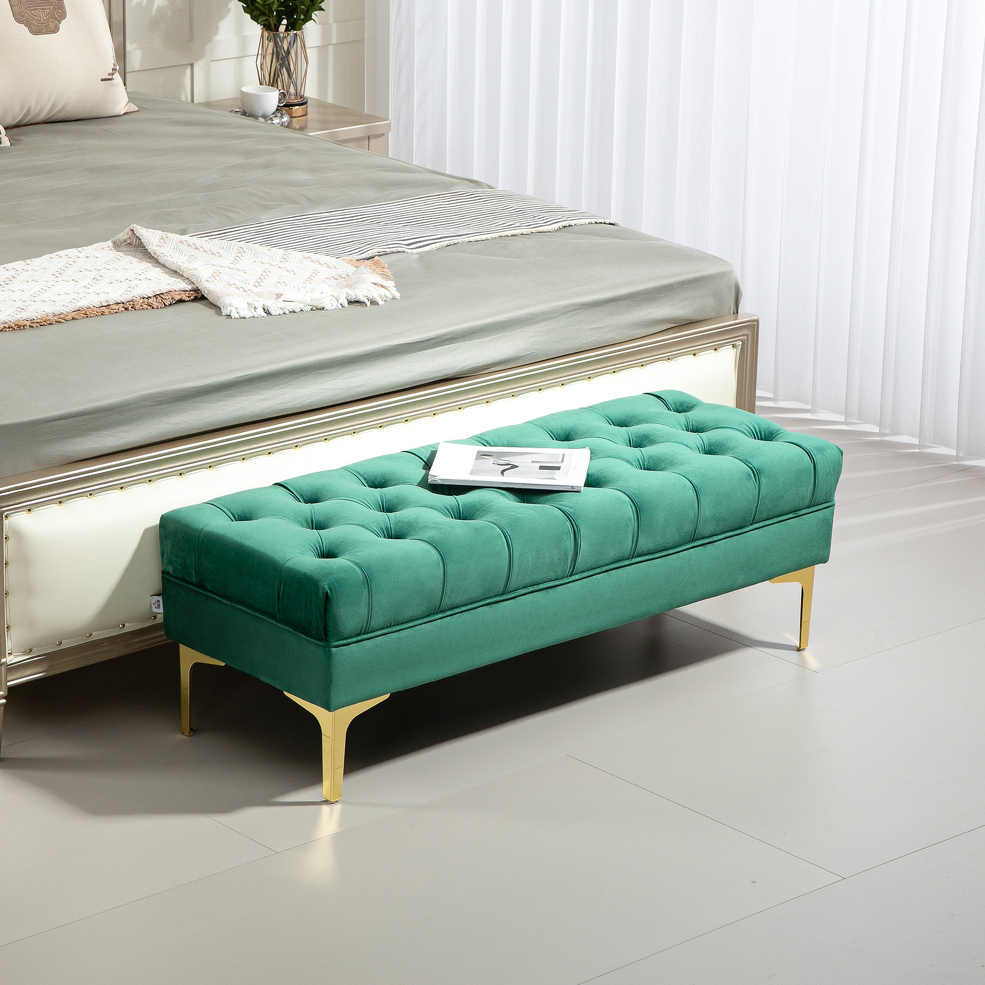 HOMCOM End of Bed Bench, Upholstered Bench, Entryway Shoe Bench with ...