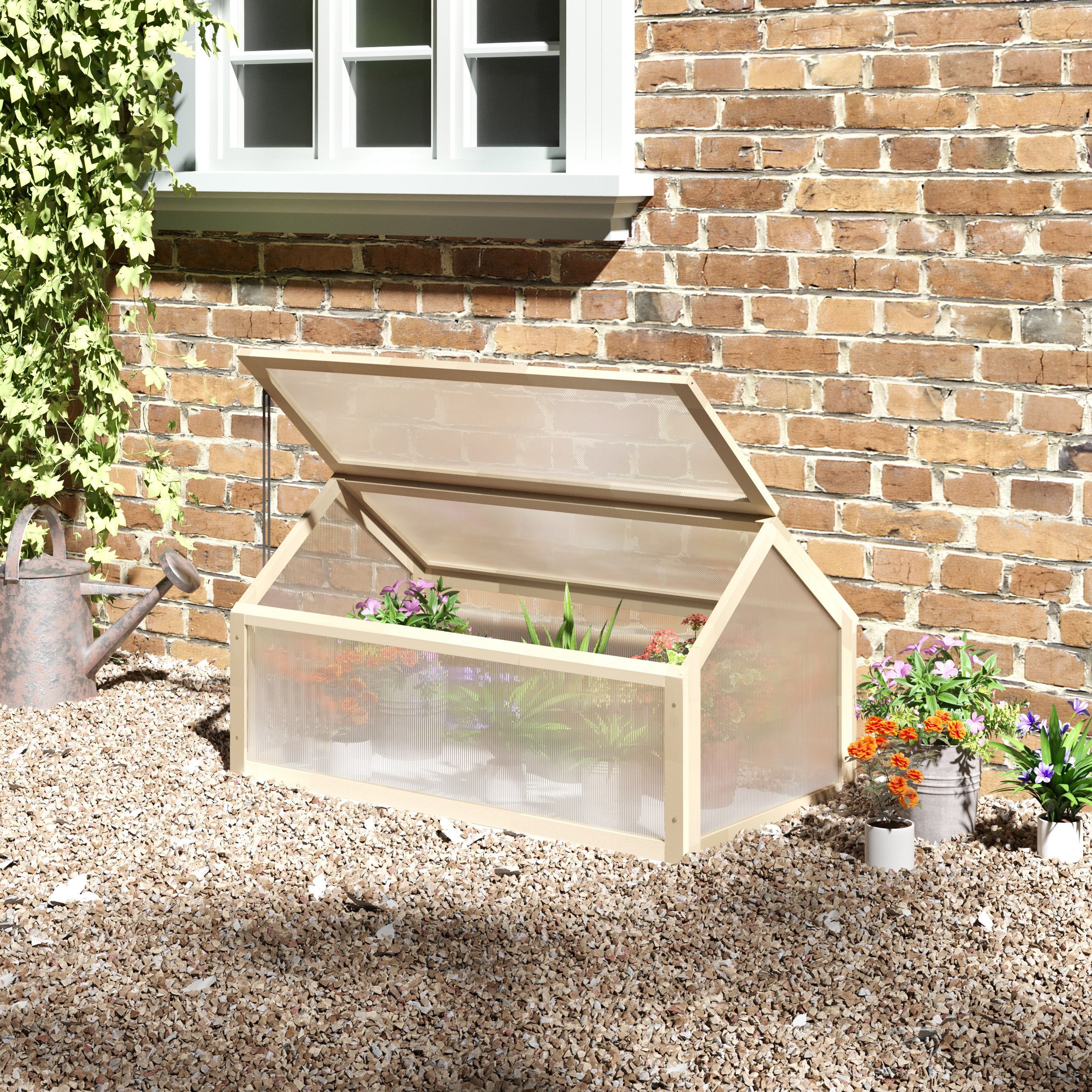Outsunny Wooden Cold Frame Greenhouse Garden Portable Raised Planter ...