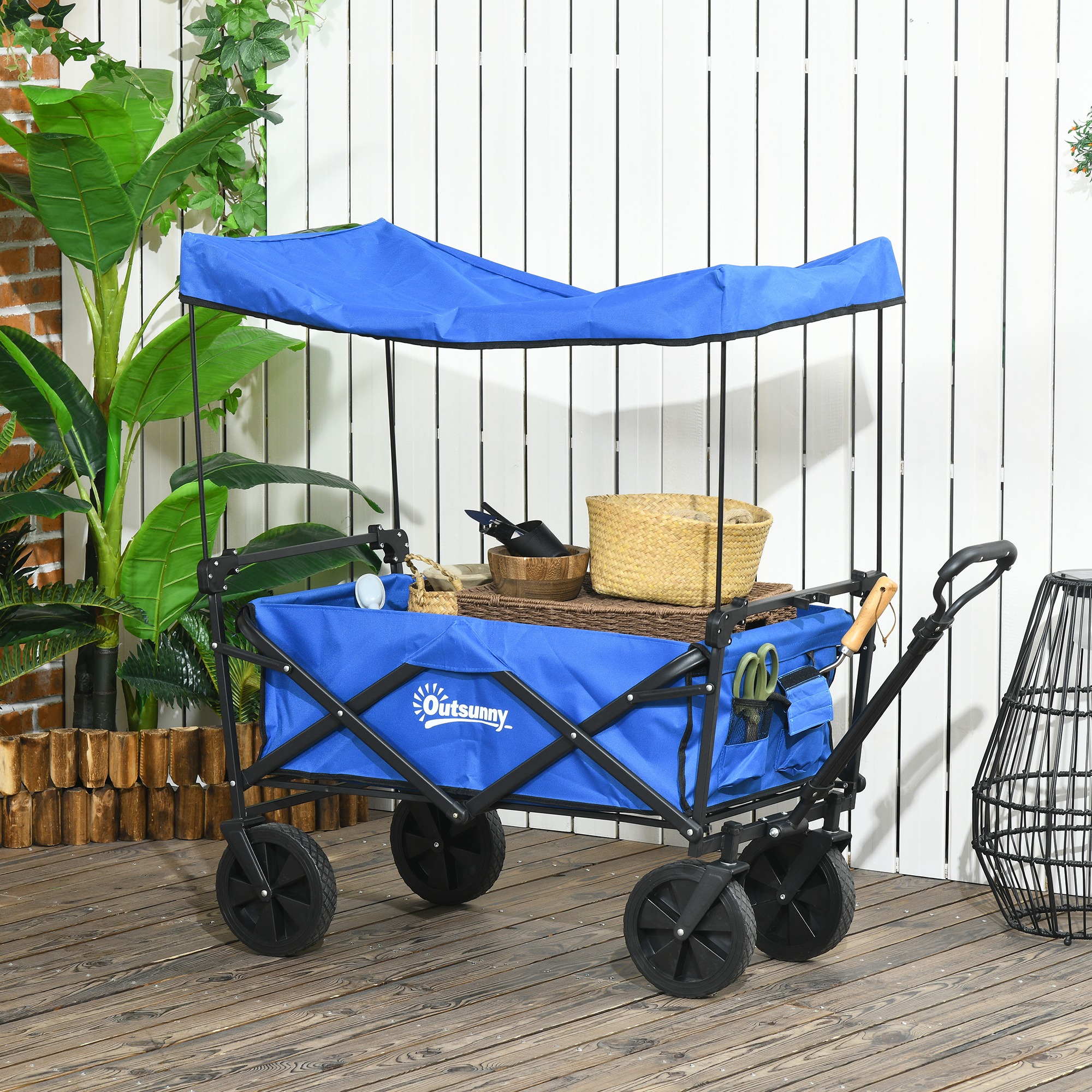 Outsunny Steel Frame Folding Garden Cart, Collapsible Wagon Cart with ...