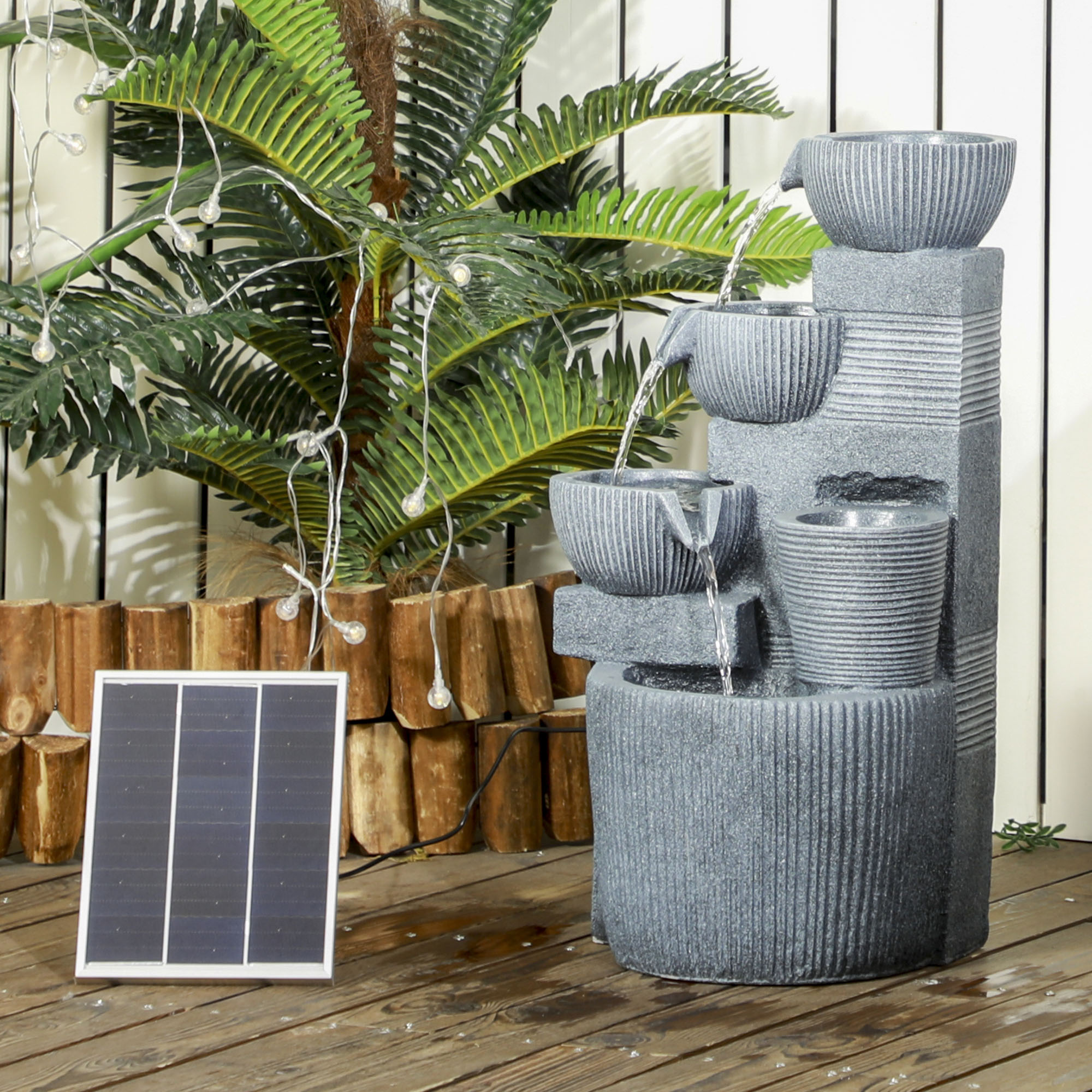 Outsunny Solar Powered Outdoor Water Fountain, 4-Tier Floor Standing ...