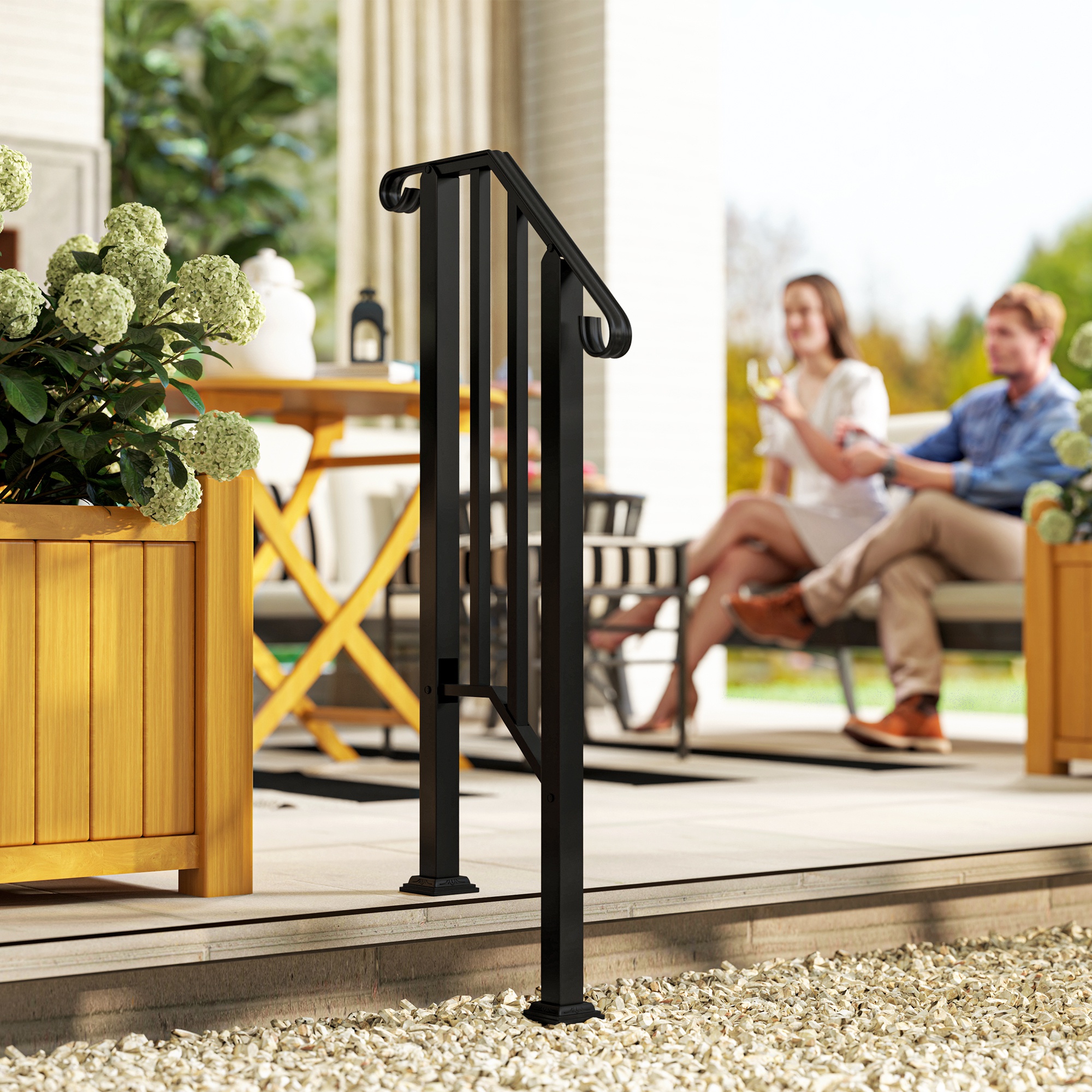 Outsunny 1-2 Step Handrails for Outdoor Steps, Metal Outdoor Stair ...