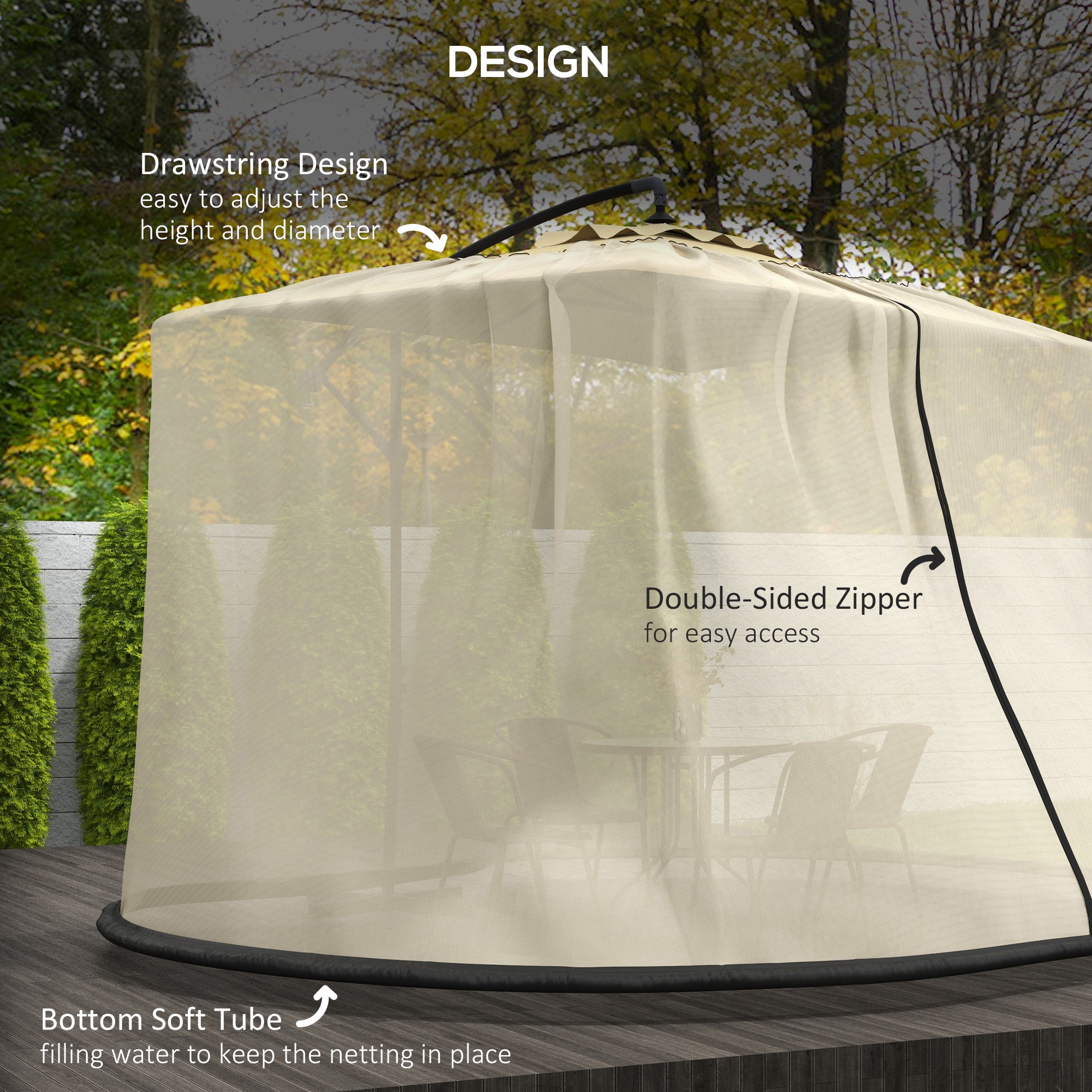 Outsunny 7.5FT Umbrella Table Screen Mosquito Bug Net, Garden Large ...