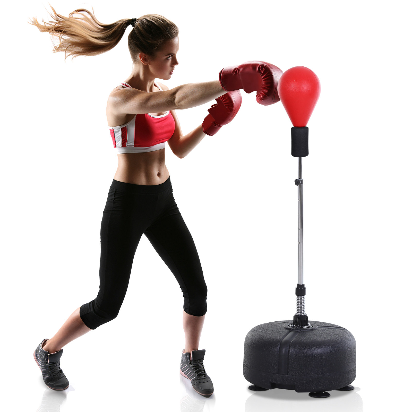 Soozier Adjustable Height Free Standing Boxing Bag Set with 6 Suction ...