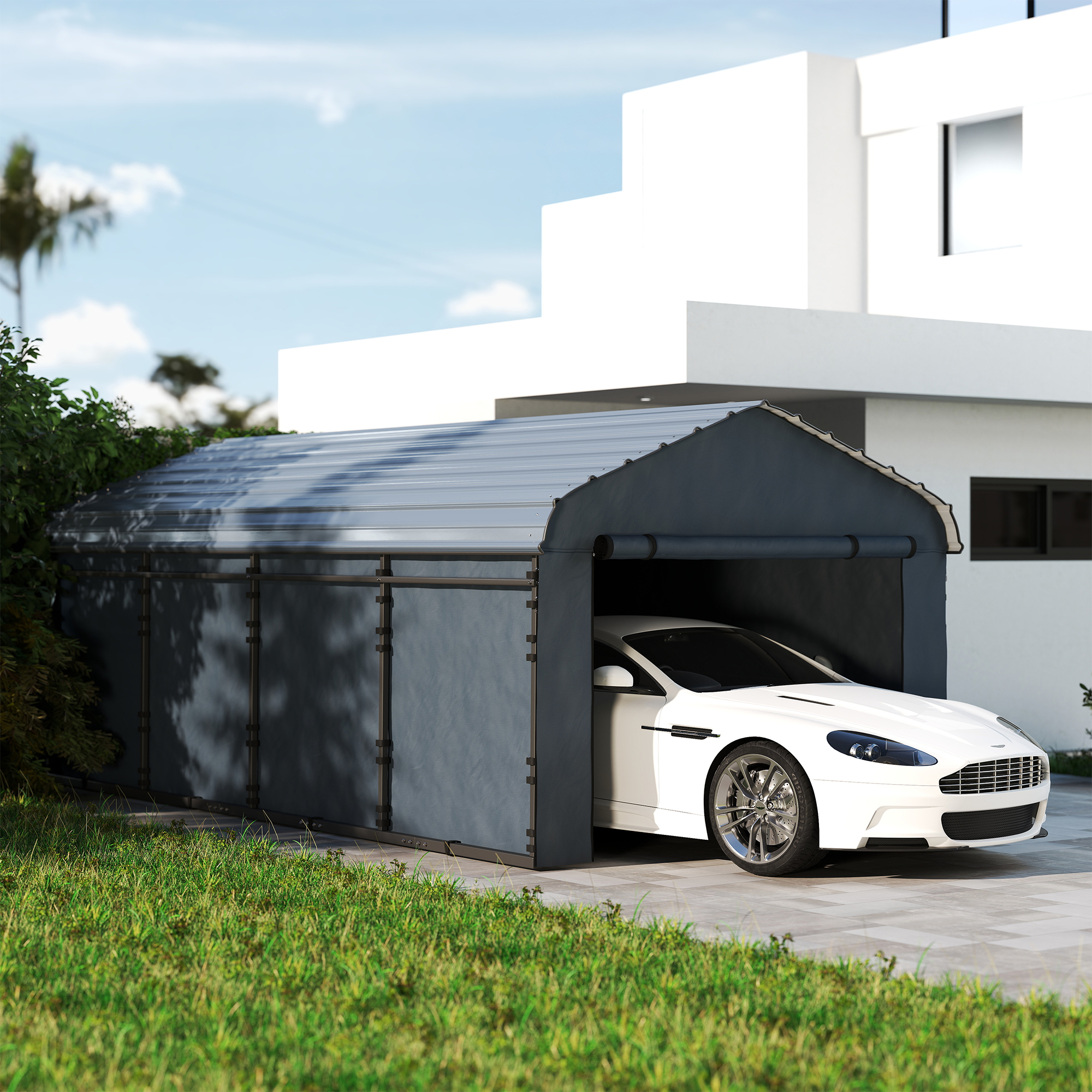 Outsunny 12' x 20' Metal Carport, Heavy Duty Garage Car Shelter with ...